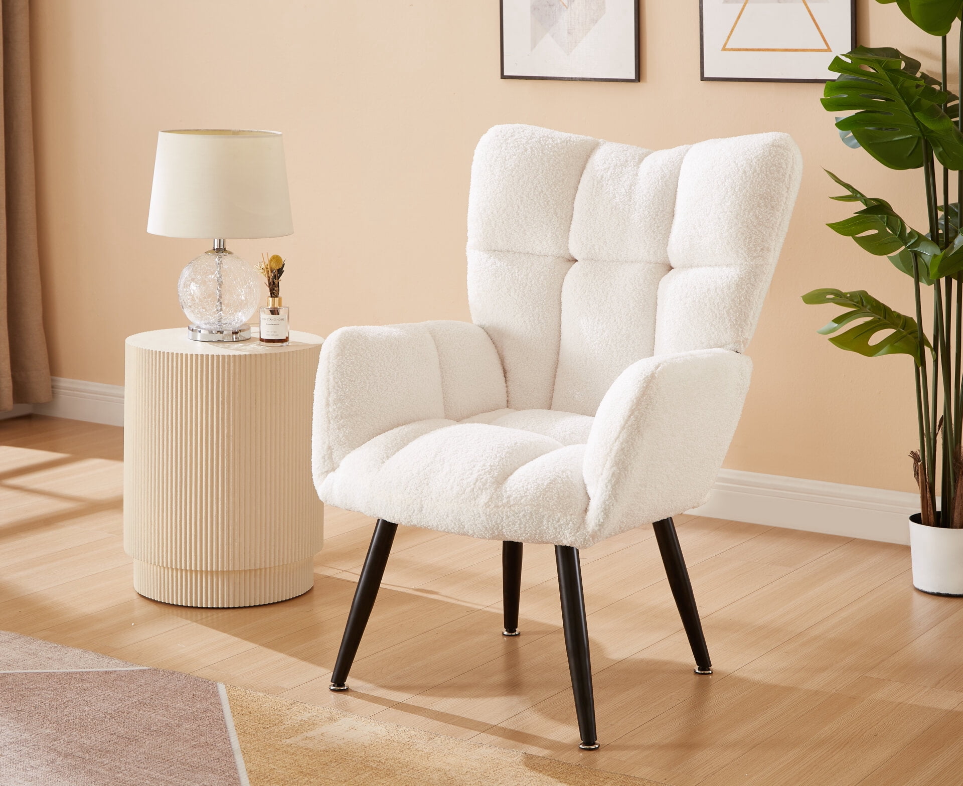 Modern Single Sofa Chair, Teddy Upholstered Accent Chair with Wide ...