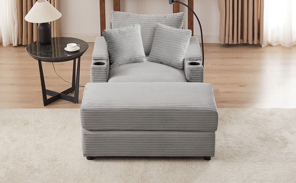 Modern Single Sofa with Storage & Movable Ottoman, USB Charging Ports ...