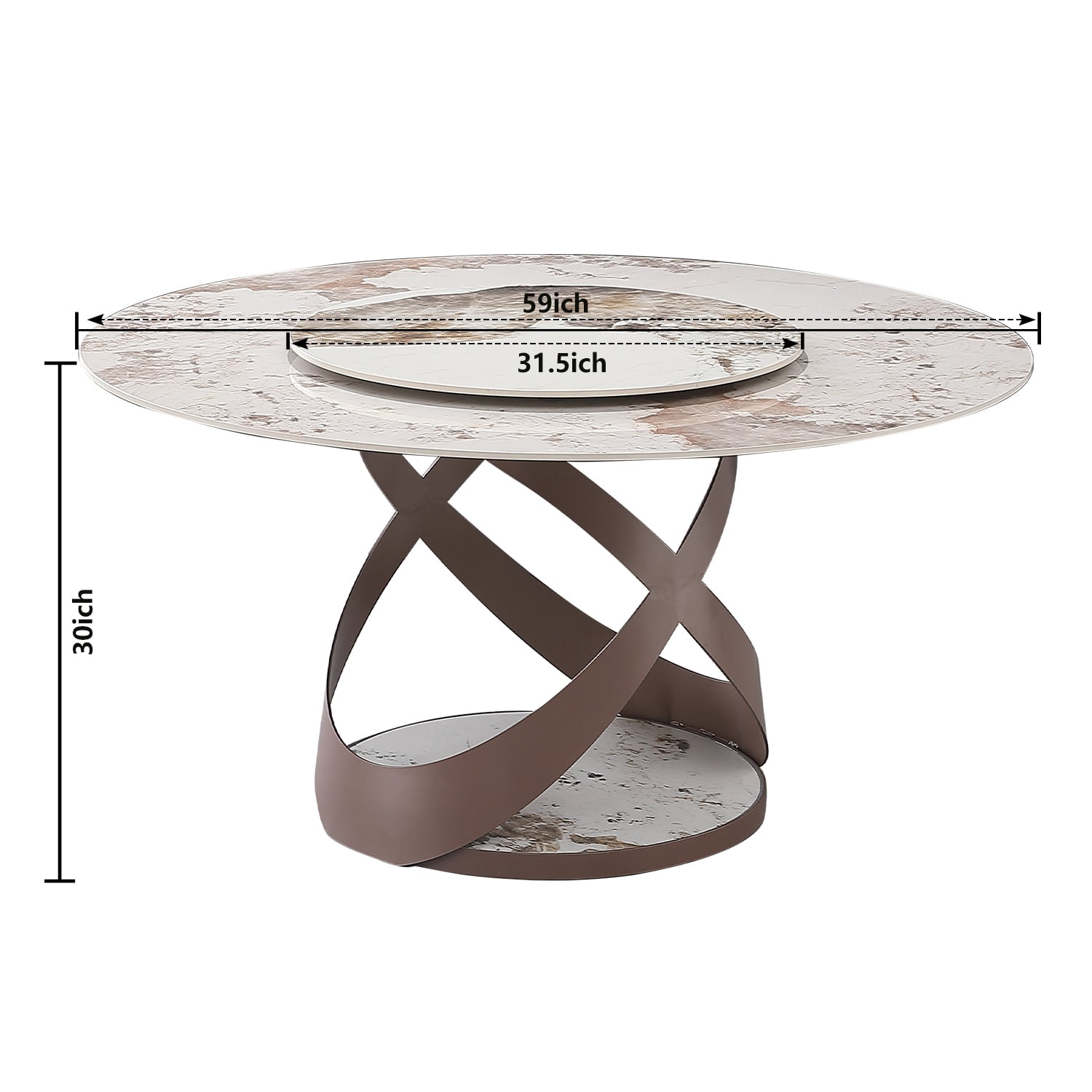 Modern Sintered Stone Dining Table with 31.5" Round Turntable and Metal ...