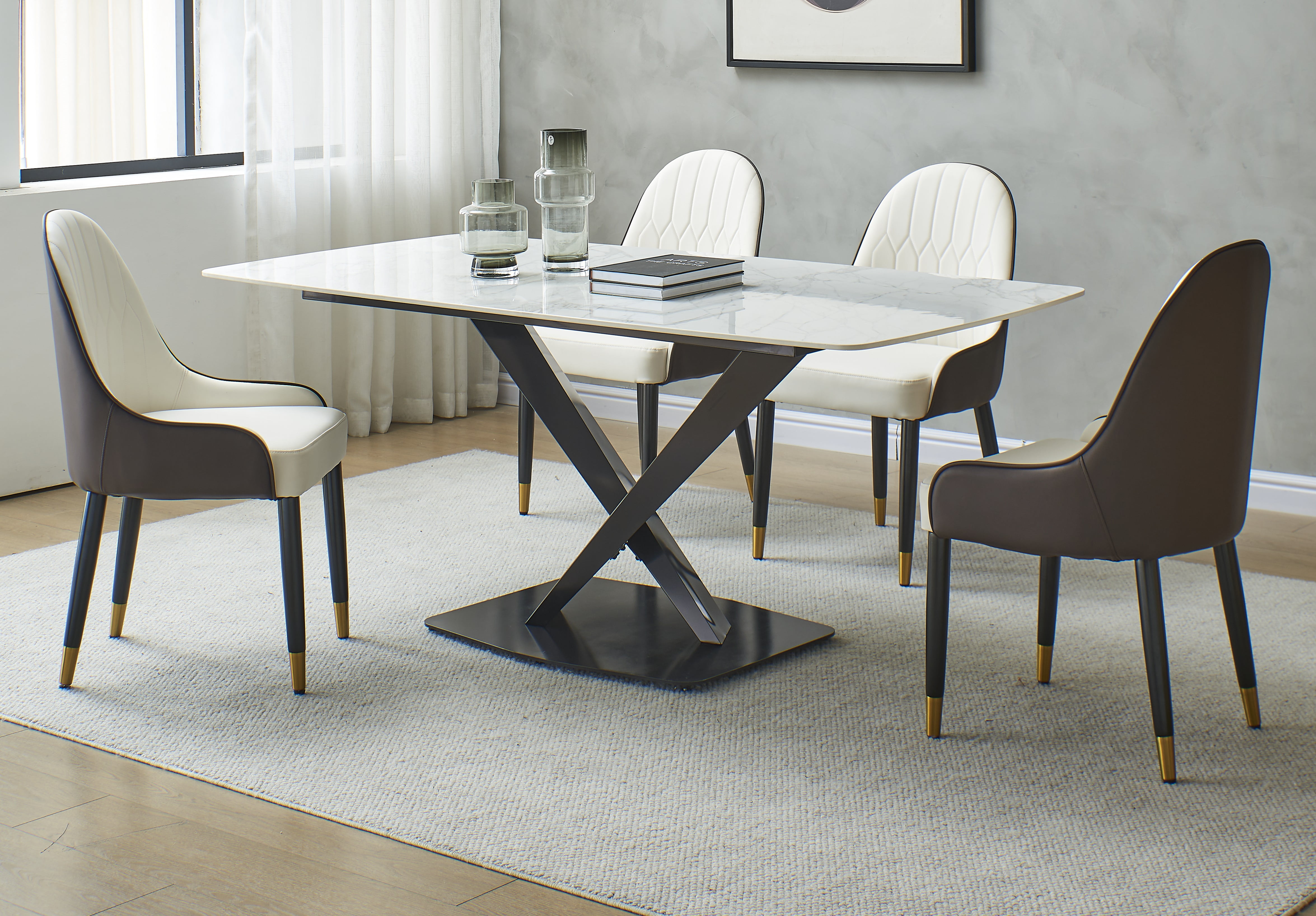 Modern Sintered Stone Dinning Table With 6 pcs Chairs Carrara white ...