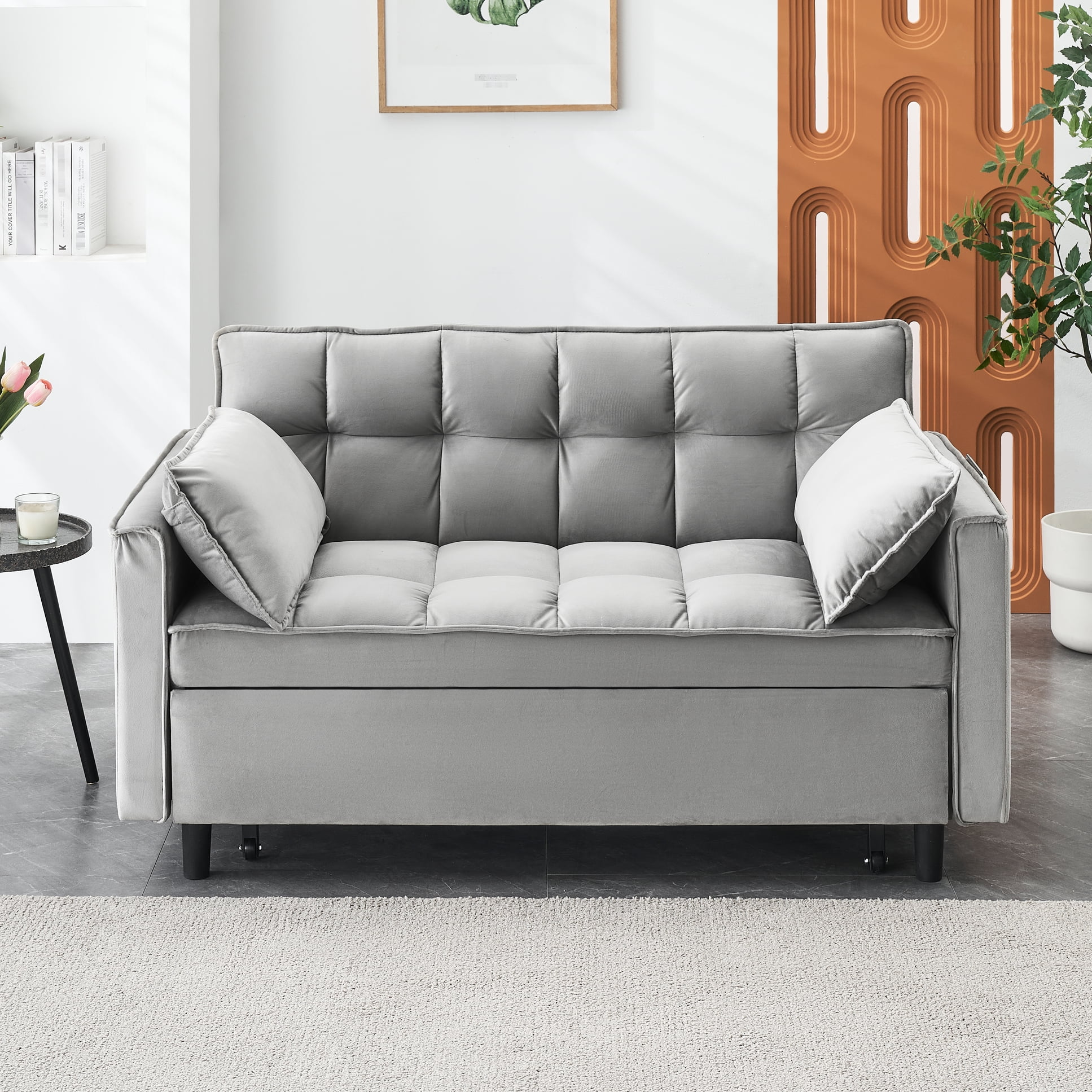 Modern Sleeper Couch Velvet: 3 In 1 Convertible With , Sponge Fill ...