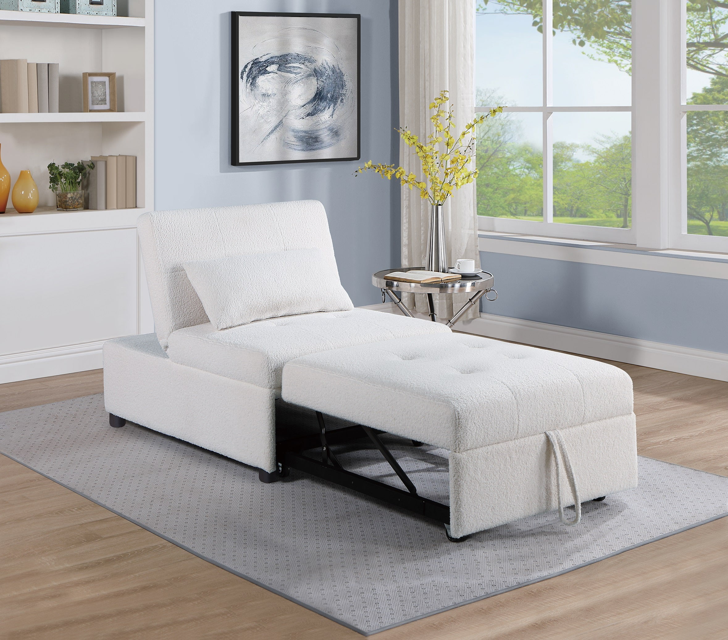 Modern Sleeper Sofa Chair White Fabric 1pc Convertible Sofa w Pillow ...