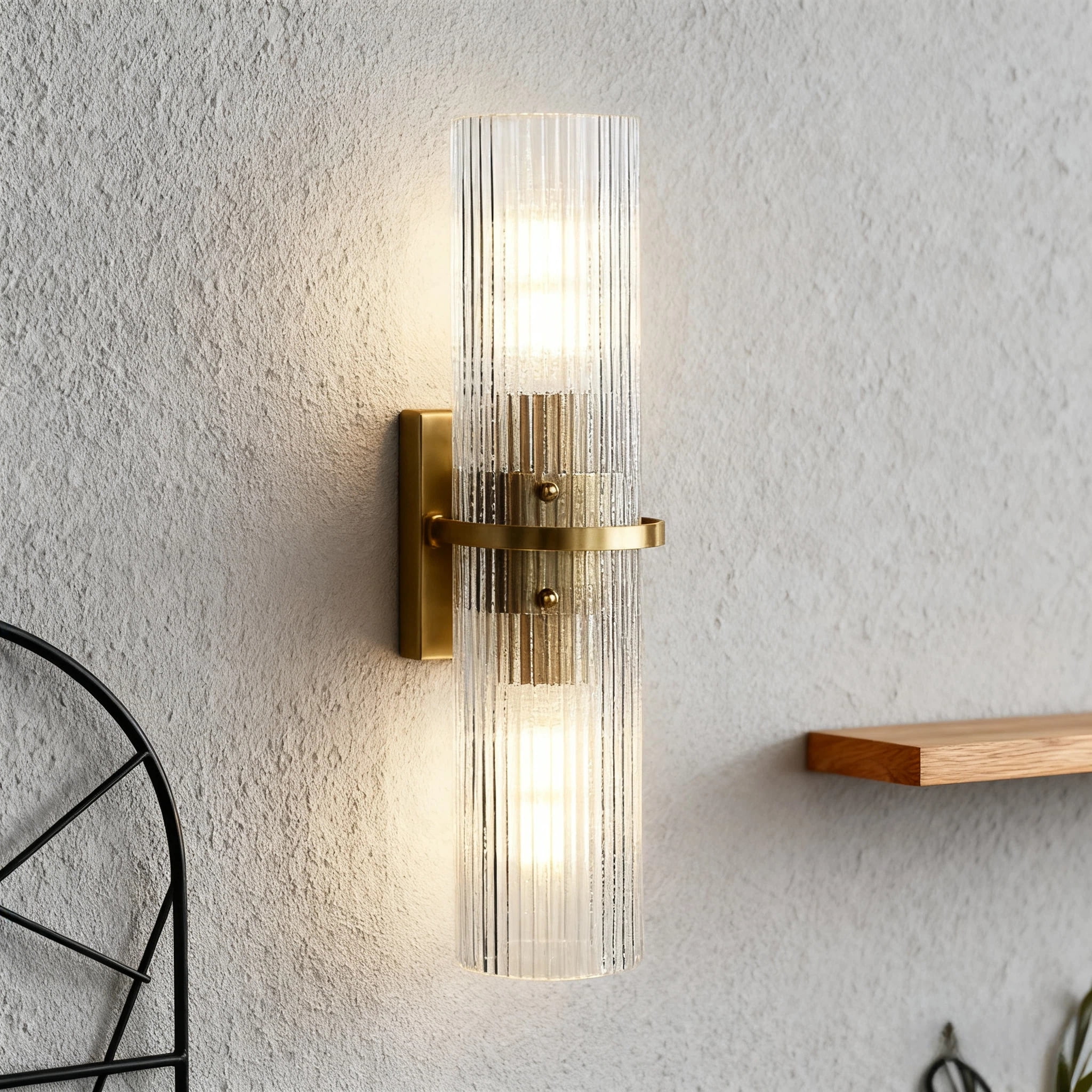 Modern Slender Tube Clear Fluted Glass Double Sconce, Minimalist ...