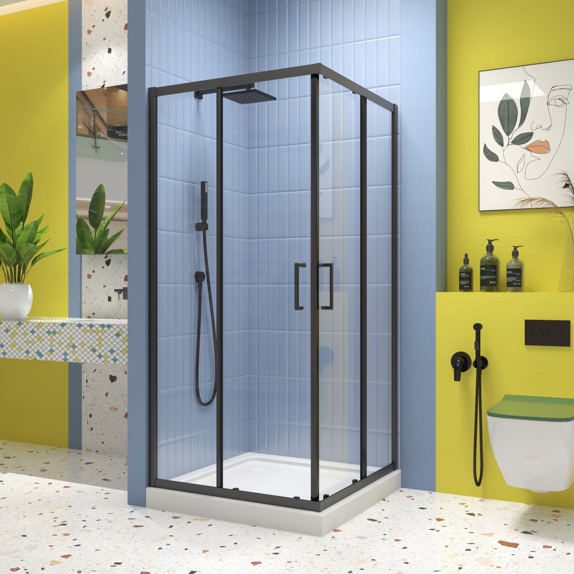 Modern Sliding Shower Door with 1/4" Tempered Glass, 34.625" x 72 ...