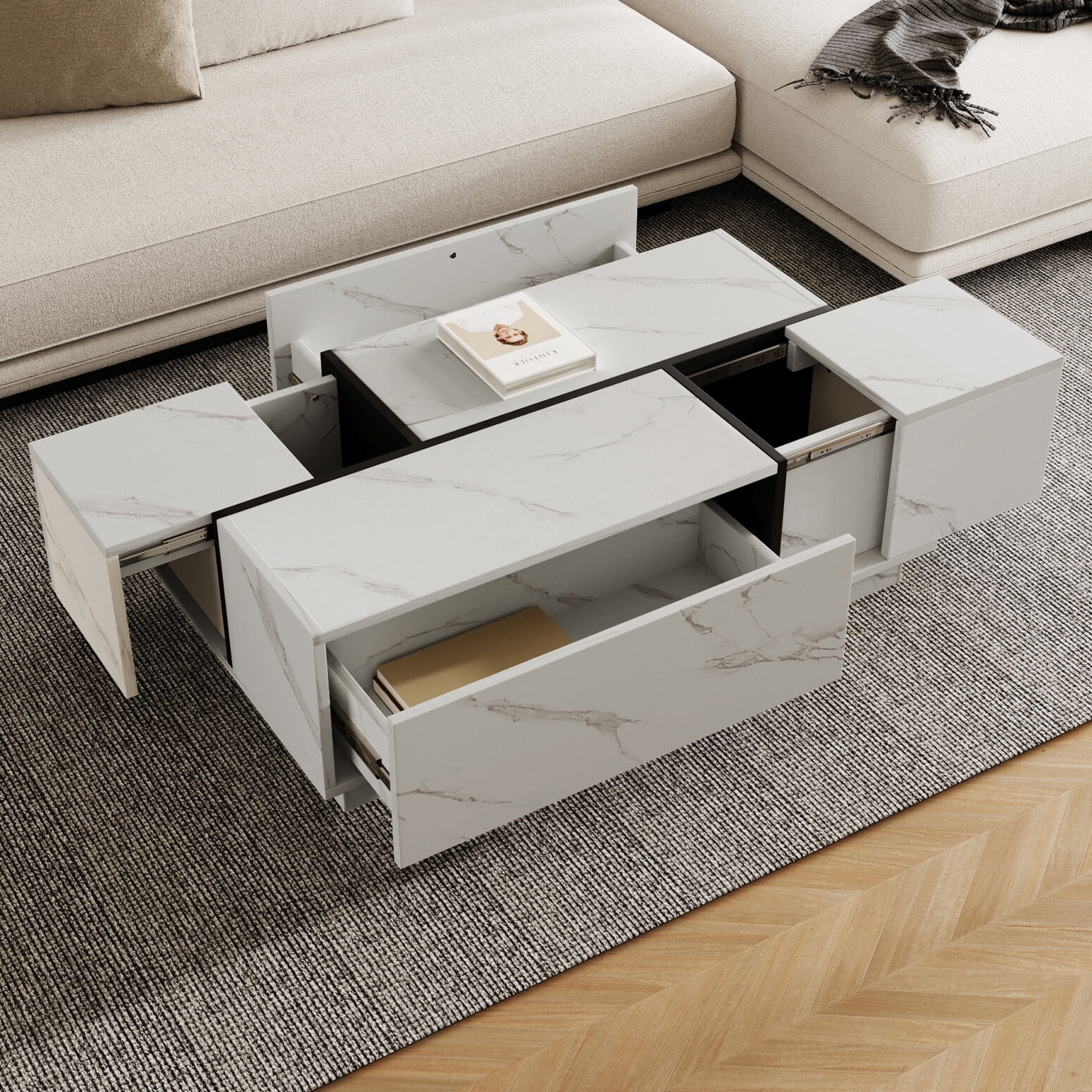 Modern Sliding Top Coffee Table with 2 Hidden Storage Compartments and ...