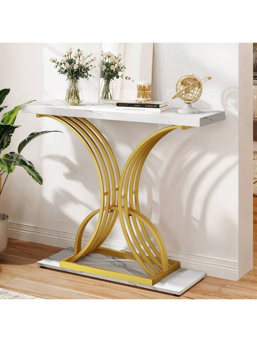 Modern Slim Accent Table, Versatile Console & Sofa Table With Faux ...