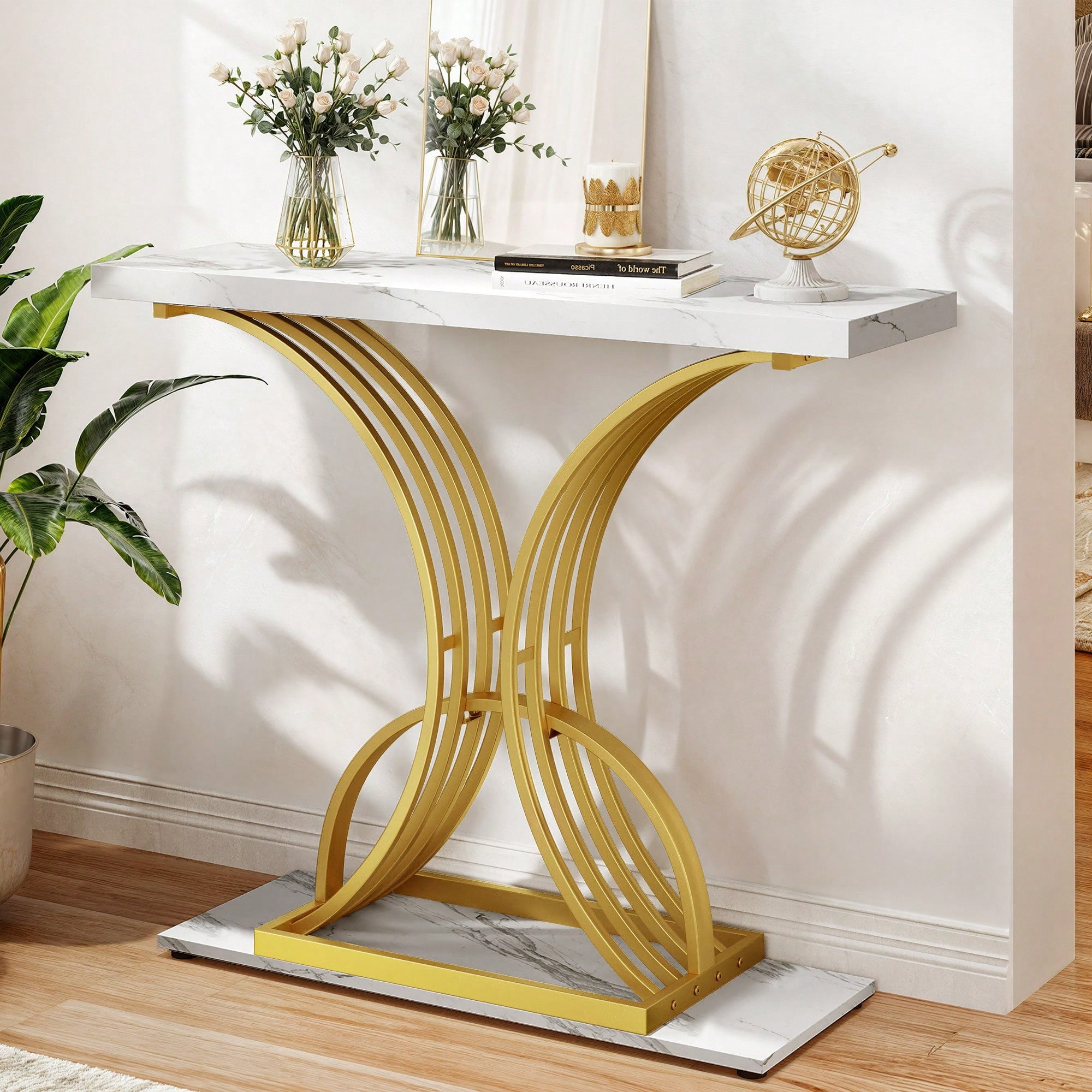 Modern Slim Accent Table, Versatile Console & Sofa Table With Faux ...