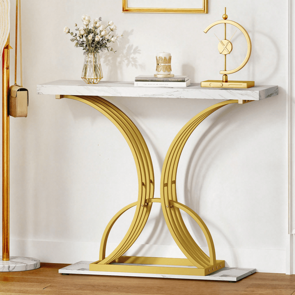 Modern Slim Accent Table, Versatile Console & Sofa Table With Faux ...