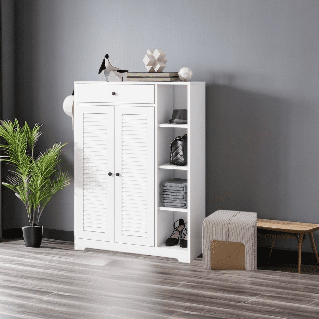 Modern Slim Shoe Cabinet Freestanding Shoe Rack Organizer with 2 ...