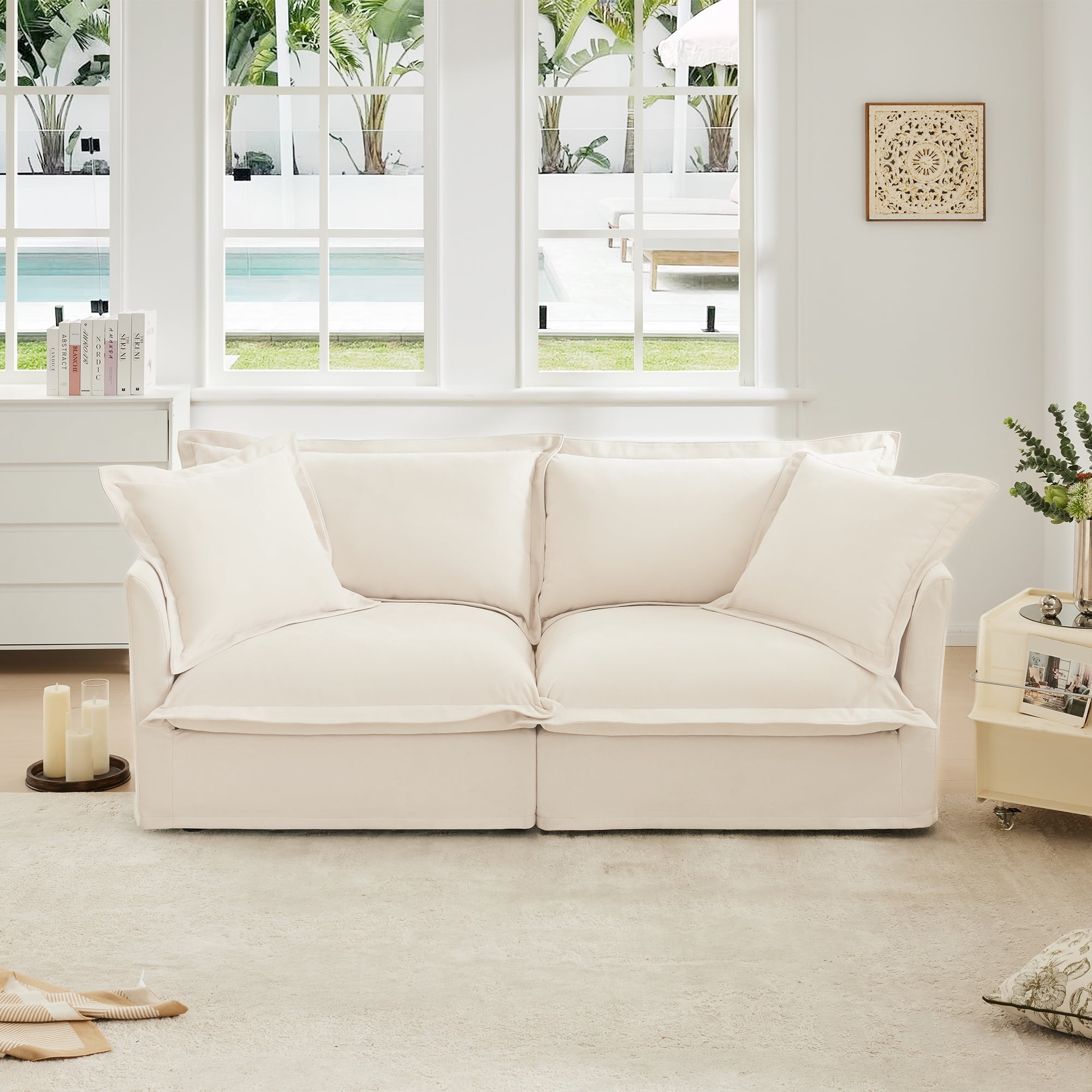Modern Slipcovered 2-Seat Sofa Couches for Living Room, 2 Seater Sofa ...