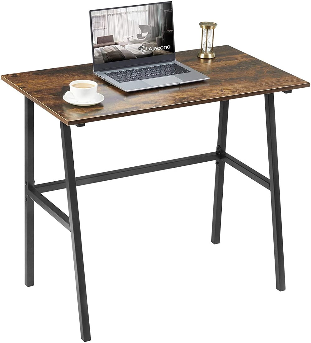 Modern Rustic Brown Metal Frame Small Computer Desk for Home Office ...