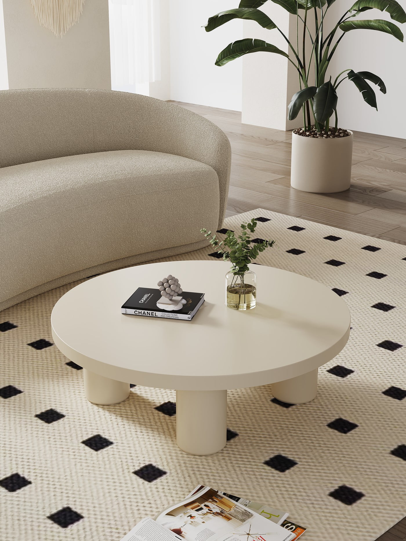 Modern Small Round Low Table Creamy White Coffee Table for Indoor Decor ...