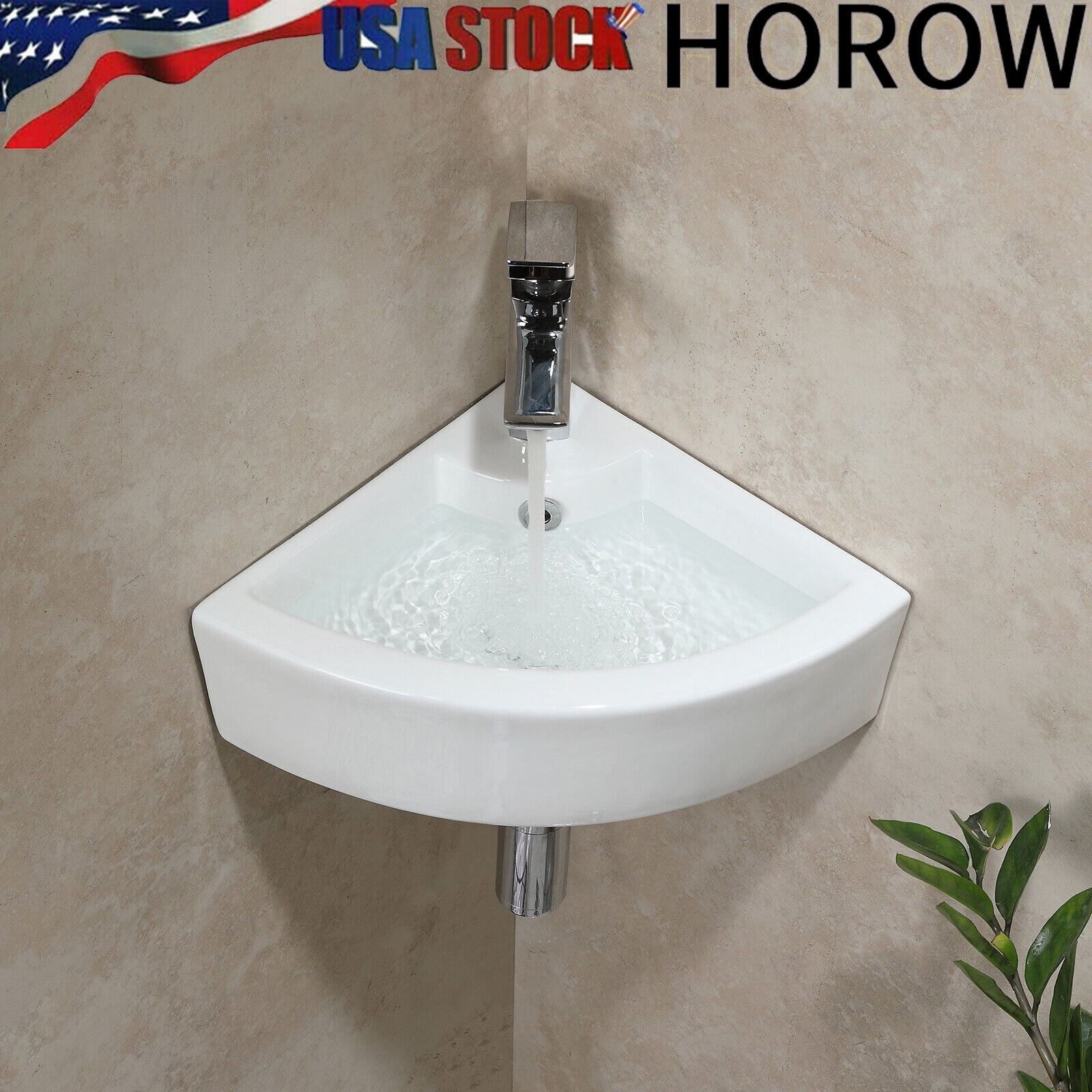 Modern Small Wall Mounted Corner Bathroom Sink with Overflow White ...