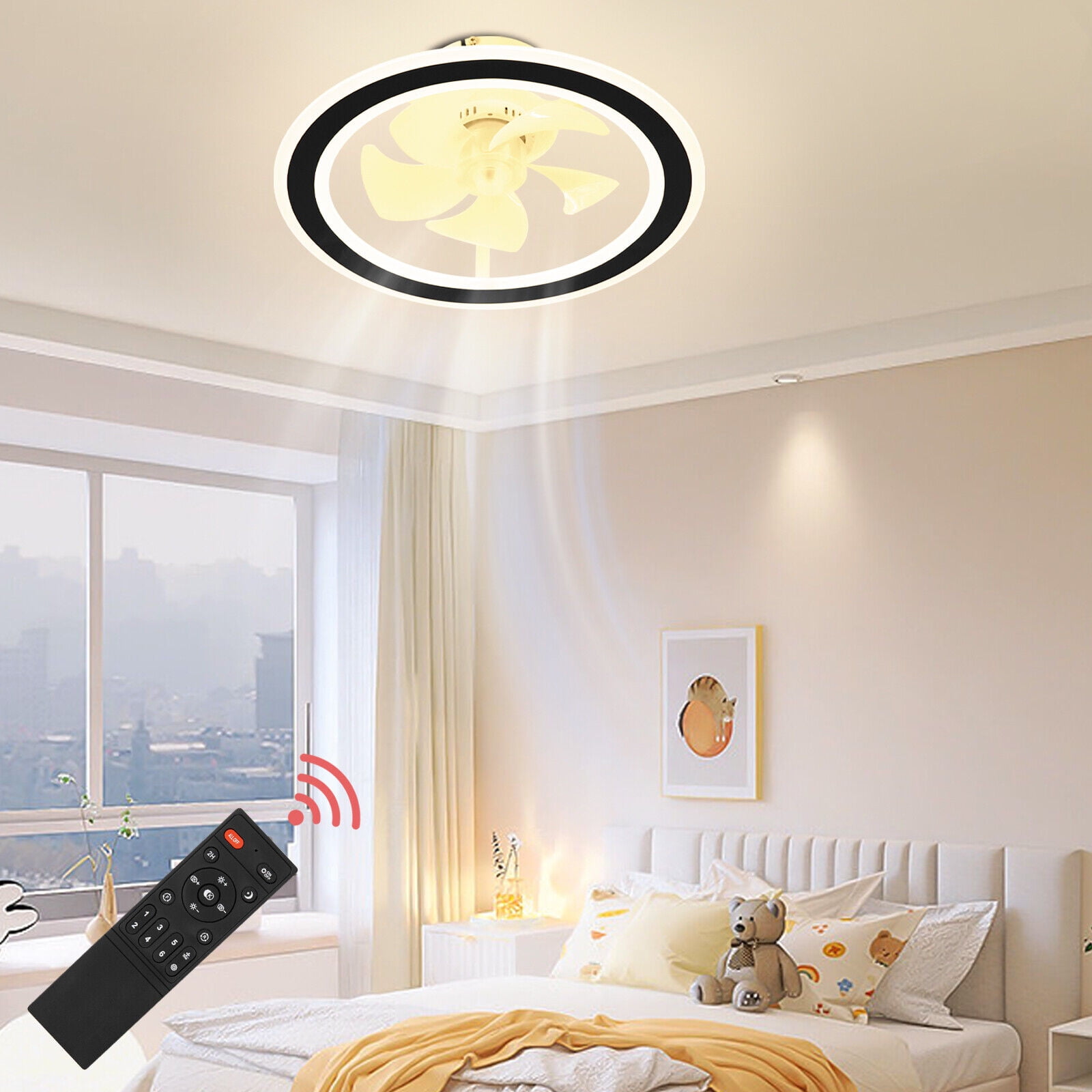 Modern Smart Ceiling Fan Light - 18.9" Flush Mount, Remote Controlled ...
