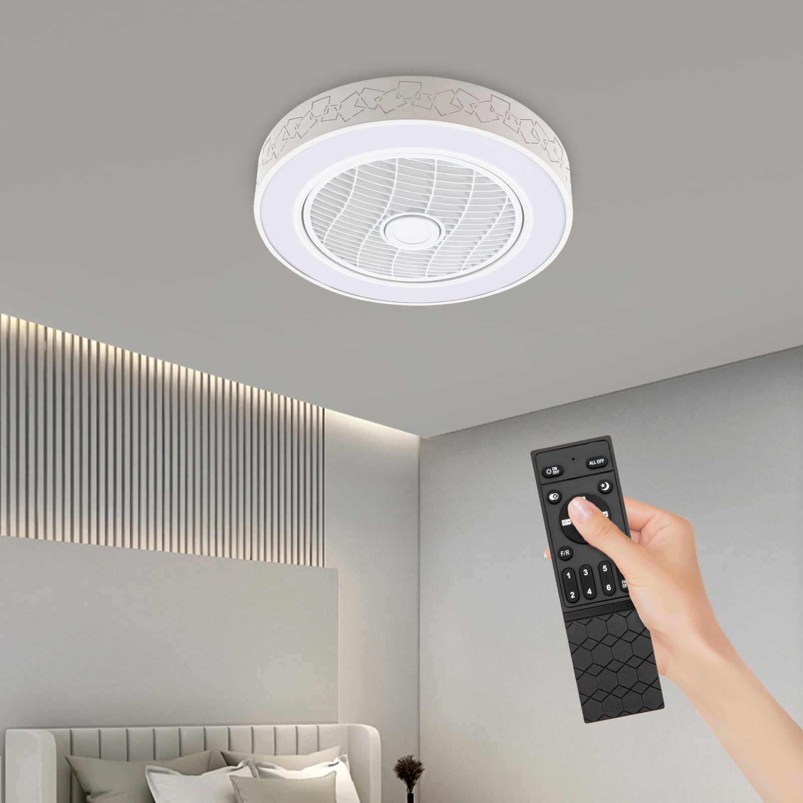 Modern Smart LED Ceiling Fan, White Color, ABS + Iron + PVC ...