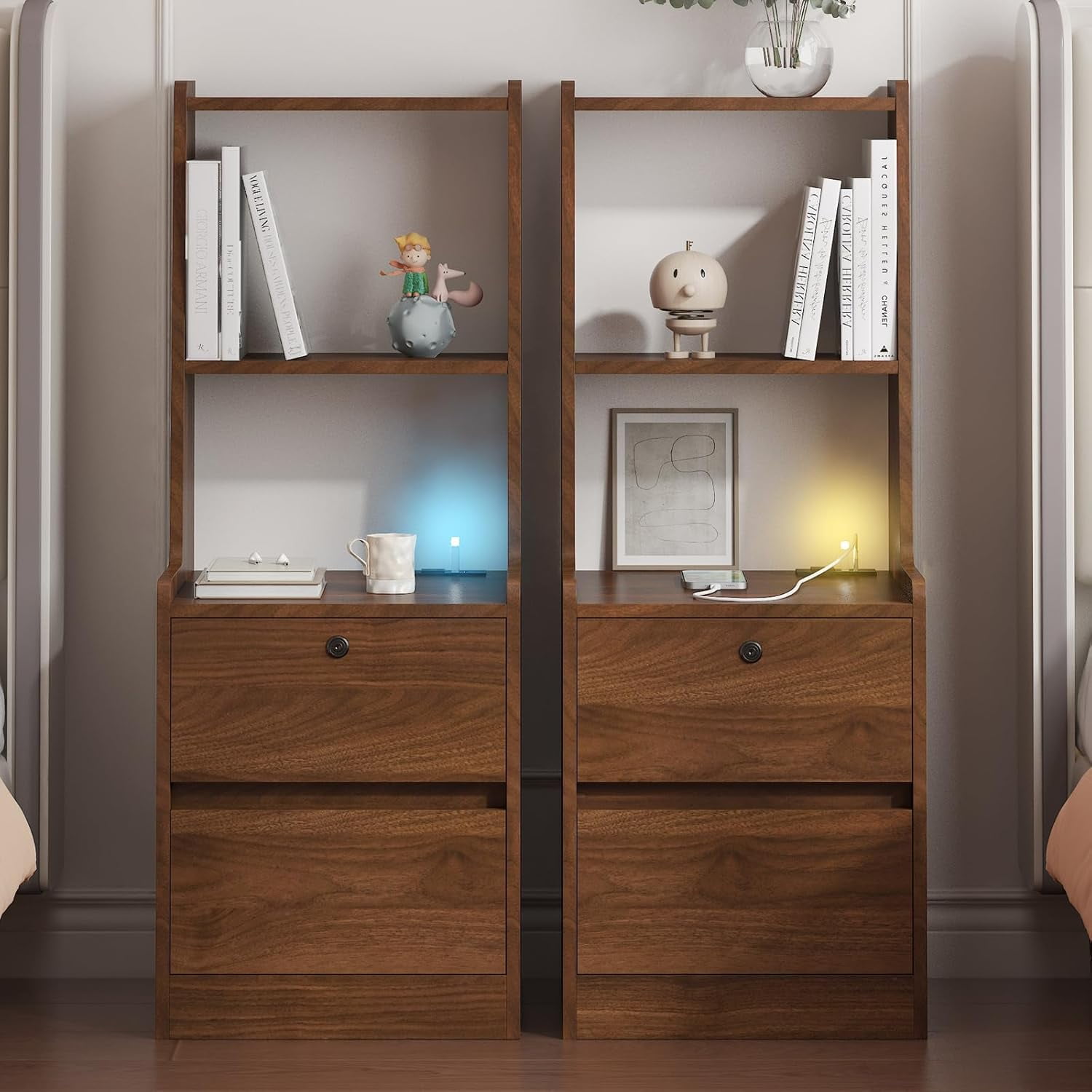 Modern Smart Nightstand with Night Light & Charging Station, Night ...
