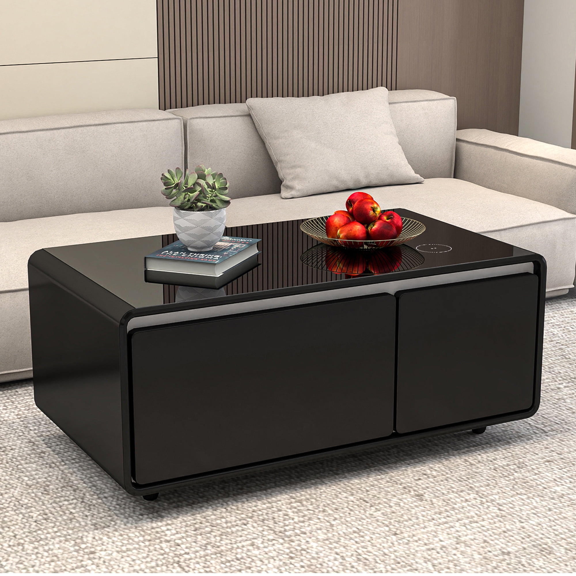 Modern Smart mini Coffee Table with Built in Fridge; Outlet protection ...