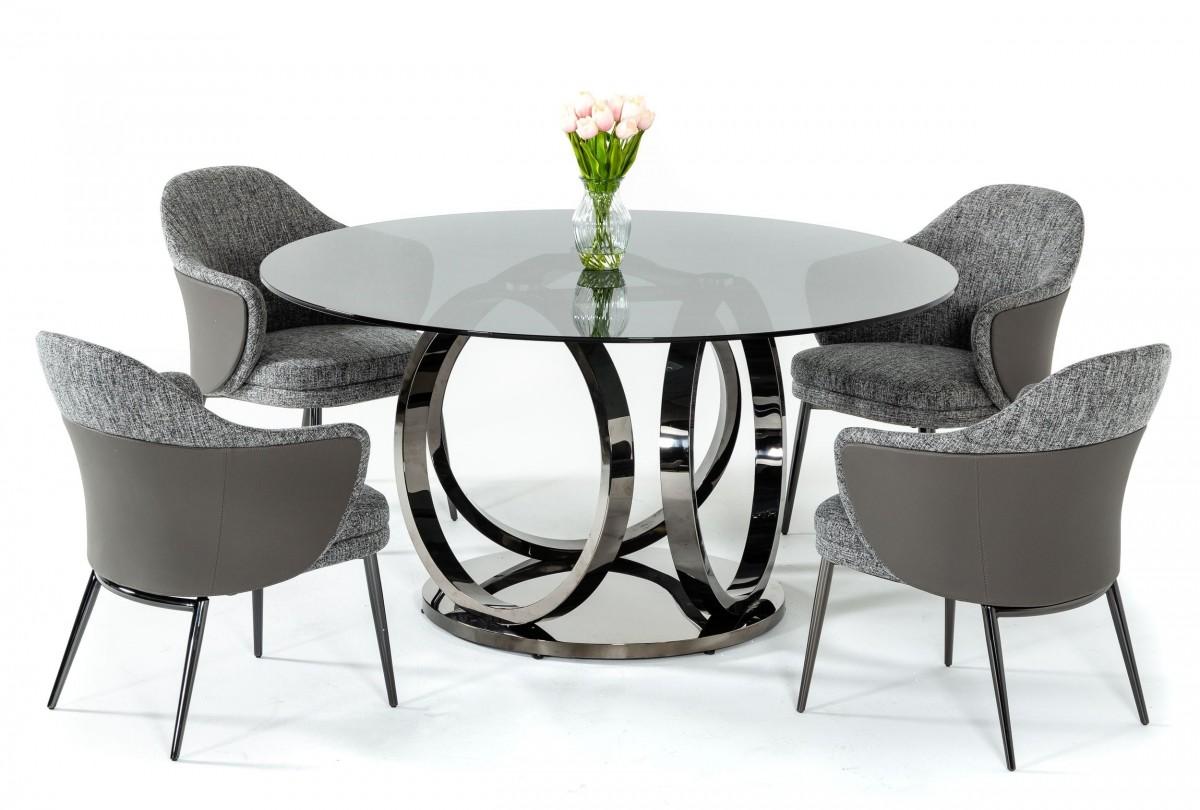 Modern Smoked Glass Round Dining Room Set 5Pcs VIG Modrest Enid / Cora - Walmart.com