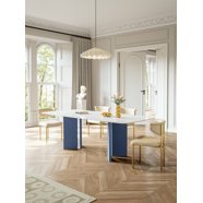 78 Inch Modern Slate Dining table, Rectangular White Dining Table with ...