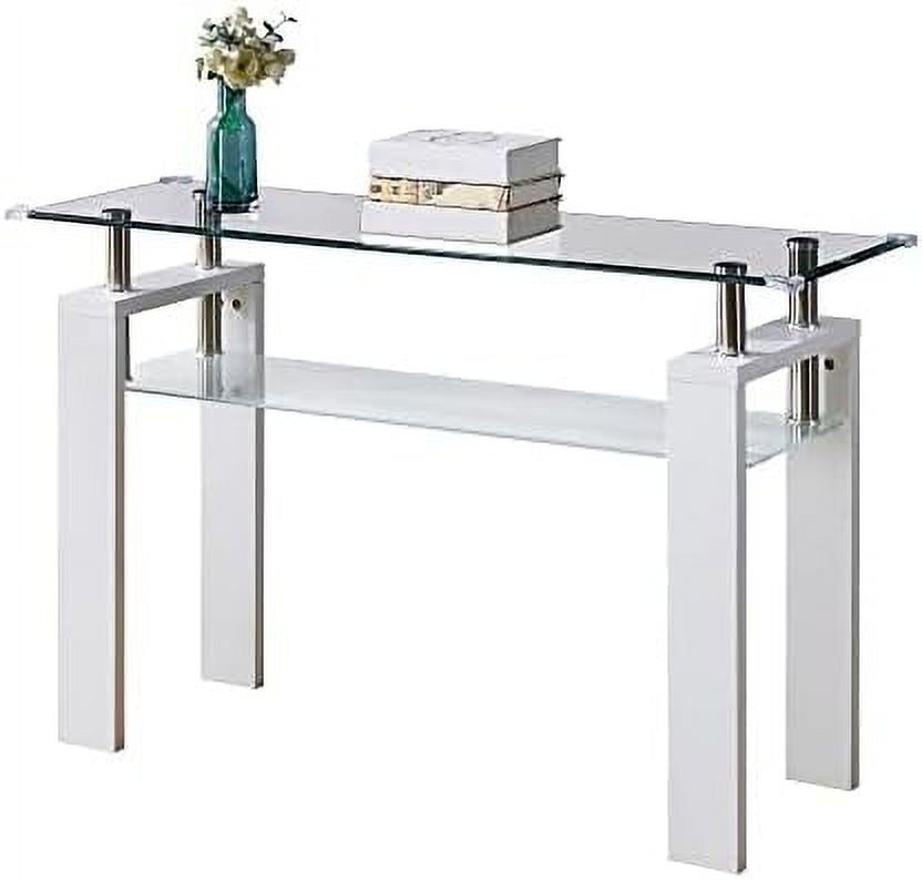 Modern Sofa Console Table with Tempered Glass Tabletop and Open Frosted ...