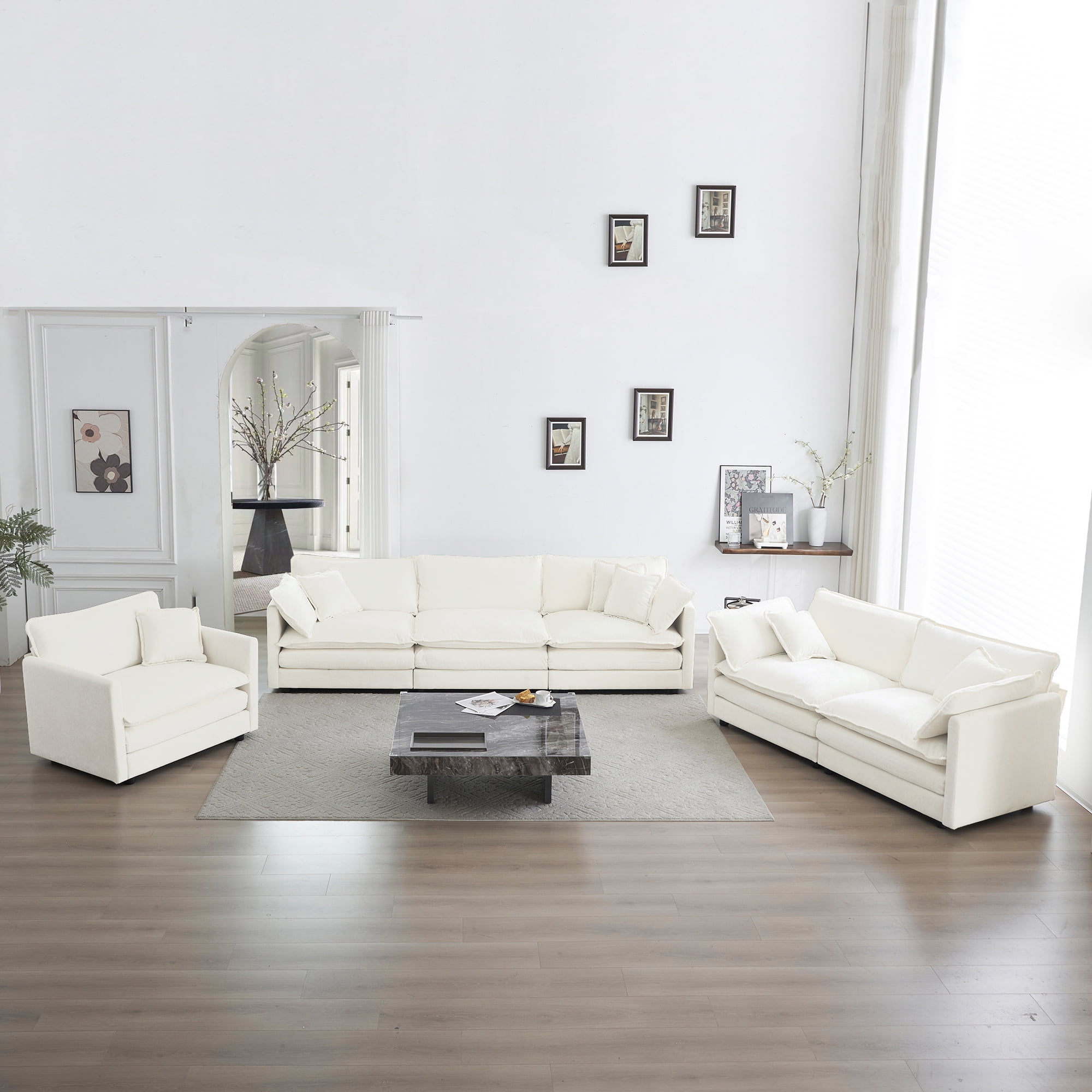 Modern Sofa Couch, 3 Piece Set Extra Deep Seat Sectional Sofa For ...