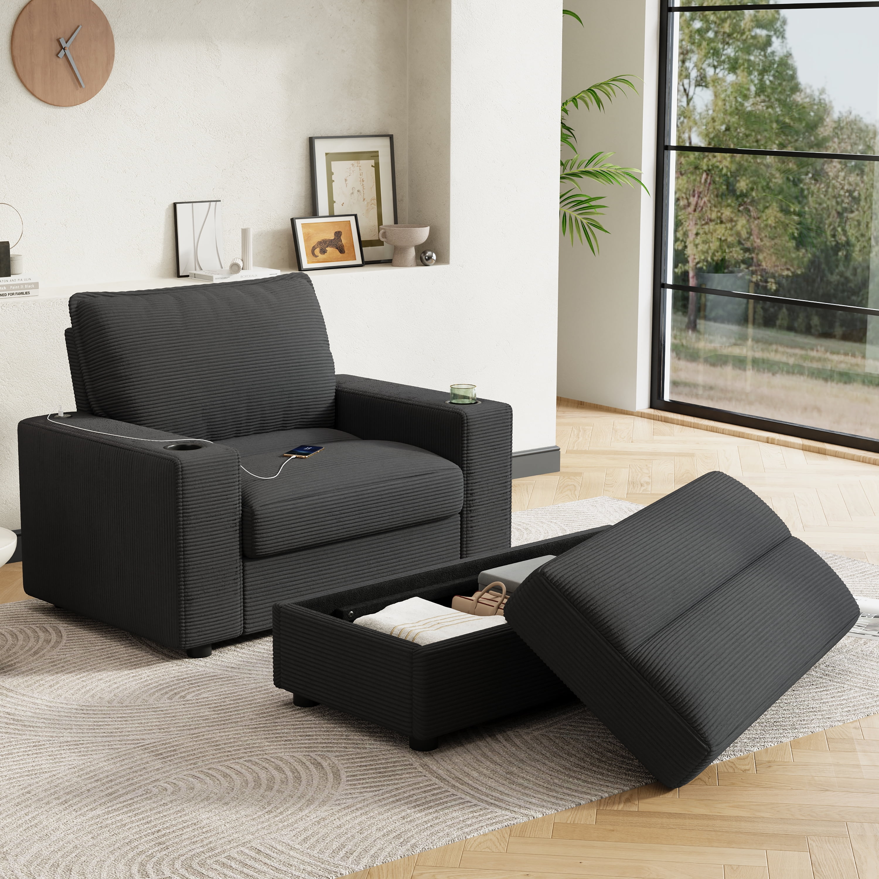 Modern Sofas 42.8" Oversized Chaise Lounge Chair with Storage Ottoman ...