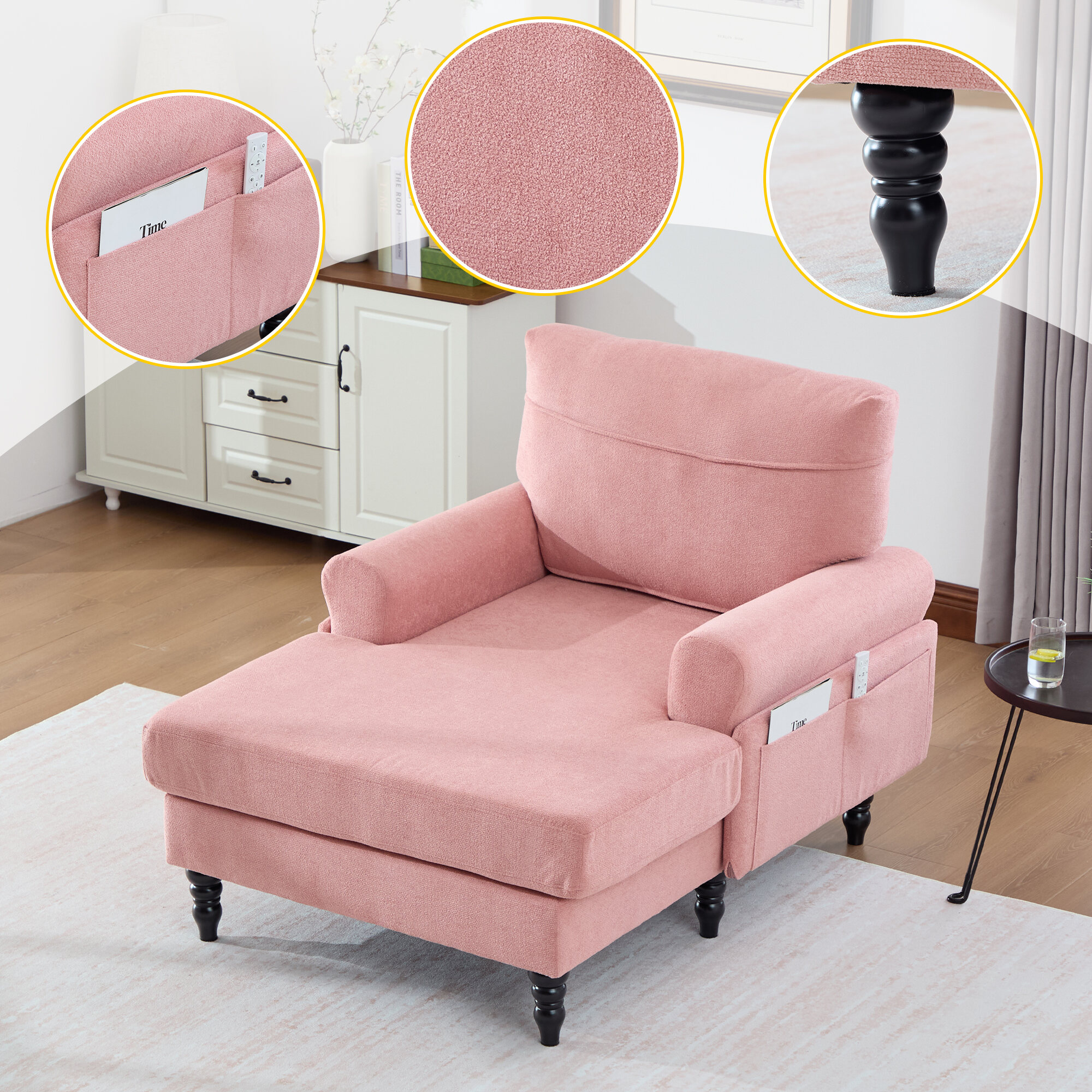 Modern Sofas Modern Minimalist Chenille Fabric Chaise Lounge Recliner ...