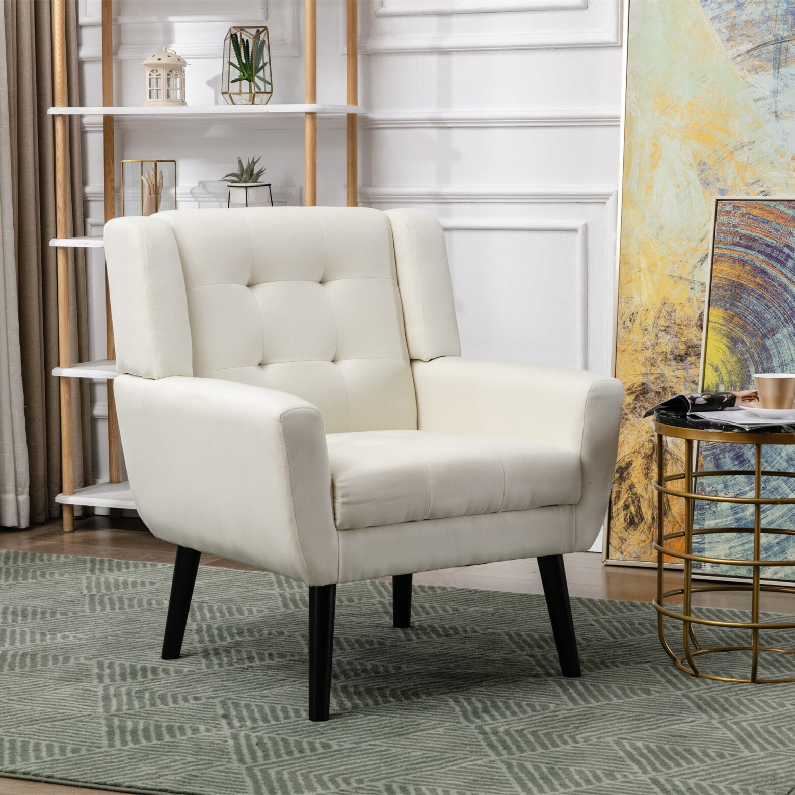 Modern Soft Linen Upholstered Tufted Chair with Thick Seat and High ...