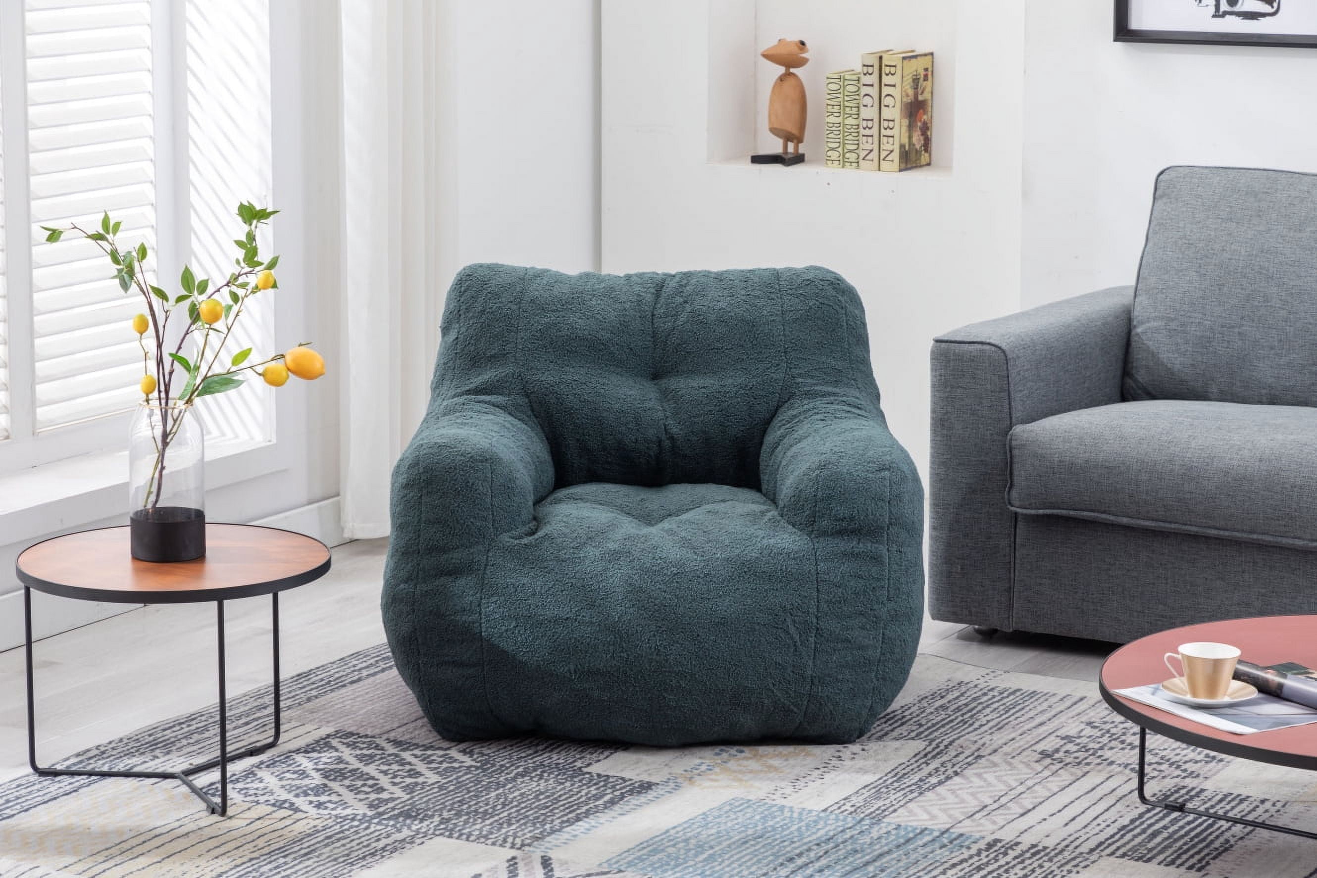 Modern Soft Tufted Foam Bean Bag Chair with Teddy Fabric, Ergonomic ...
