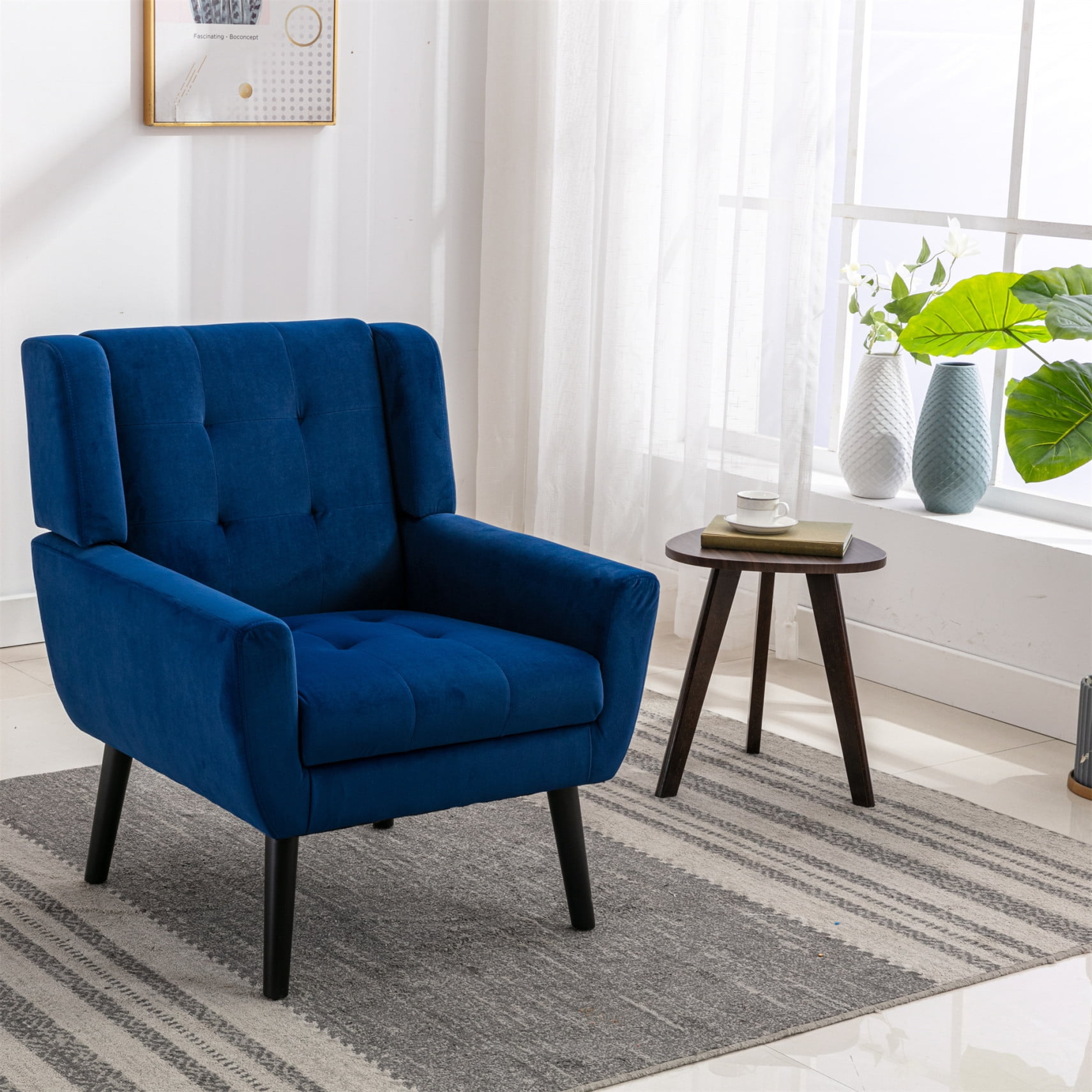 Modern Soft Velvet Upholstered Tufted Chair with Thick Seat and High ...