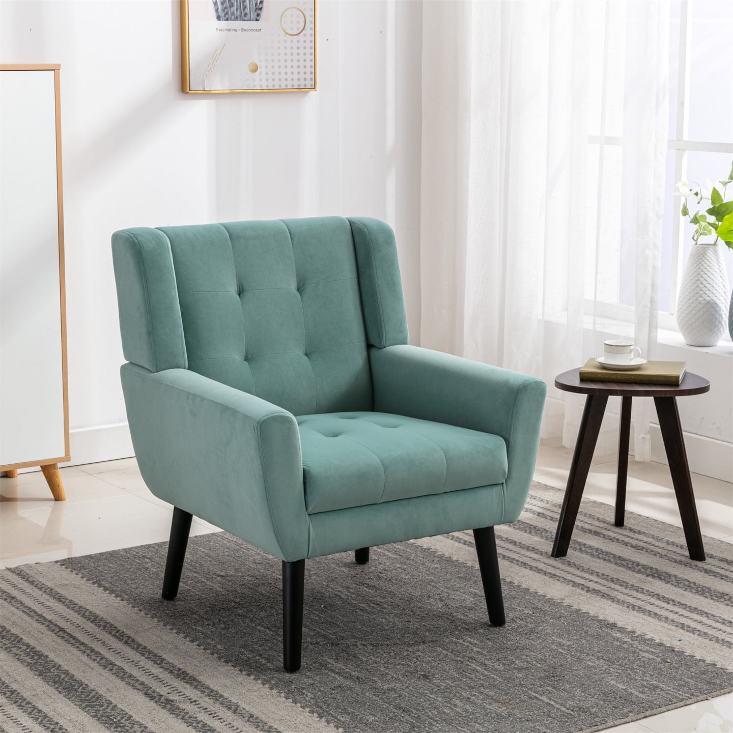 Modern Soft Velvet Upholstered Tufted Chair with Thick Seat and High ...
