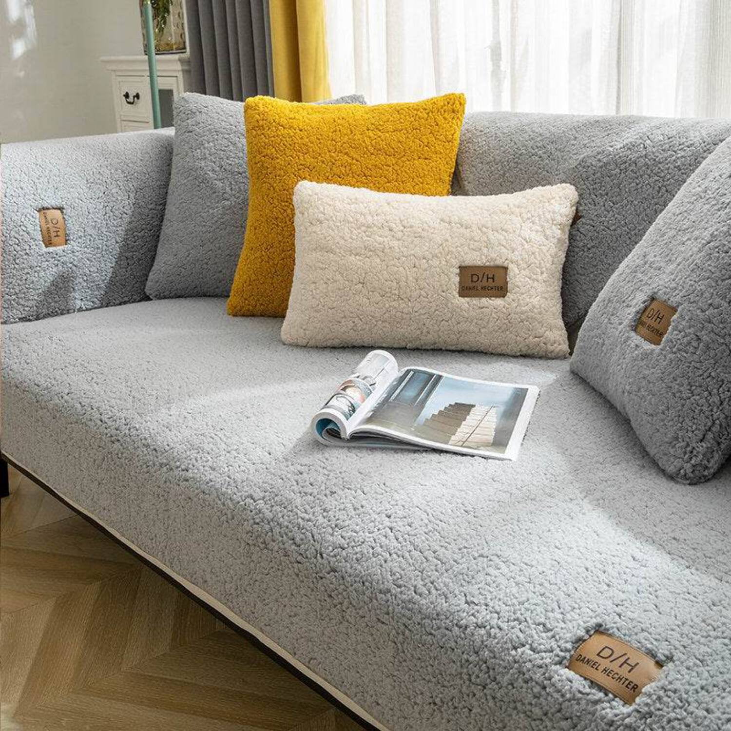 Modern Solid Color Winter Lamb Wool Sofa Towel Thicken Plush Soft And ...