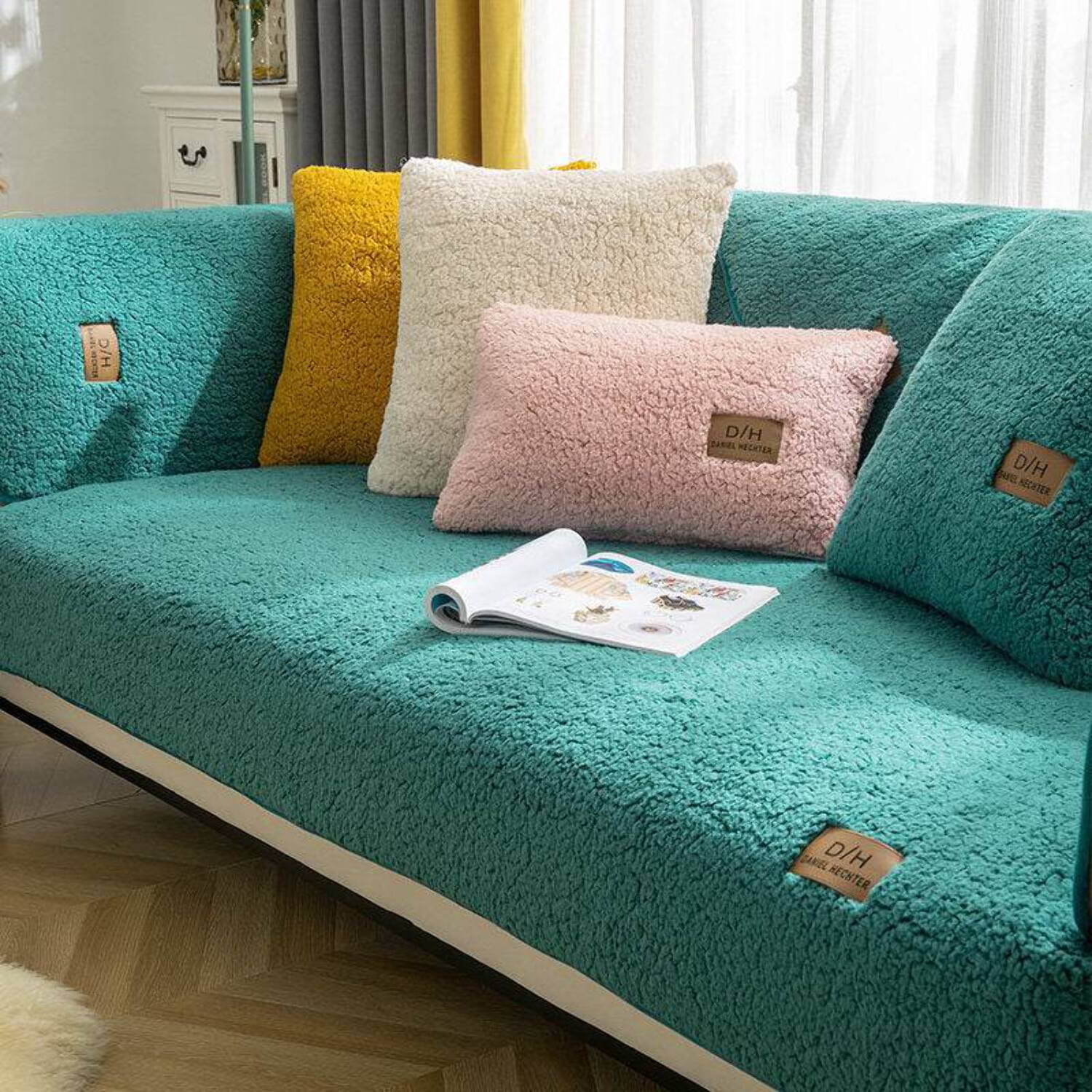 Modern Solid Color Winter Lamb Wool Sofa Towel Thicken Plush Soft And ...