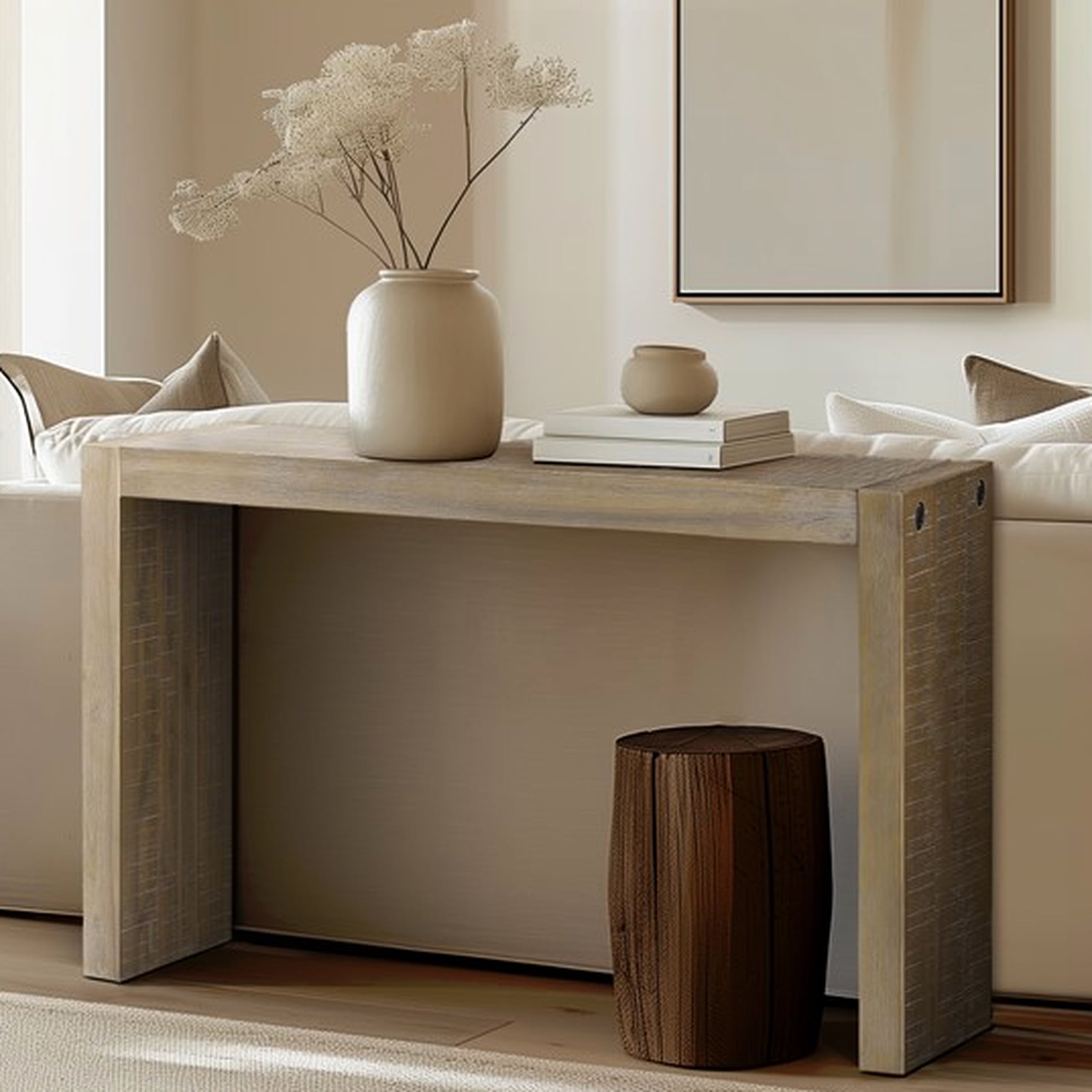 Modern Solid Wood 54" Console Table, Reclaimed Wheat Finish, For ...