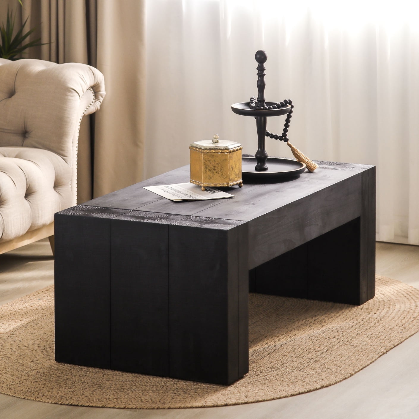 Modern Solid Wood Coffee Table with Thick Legs and Durable Design ...