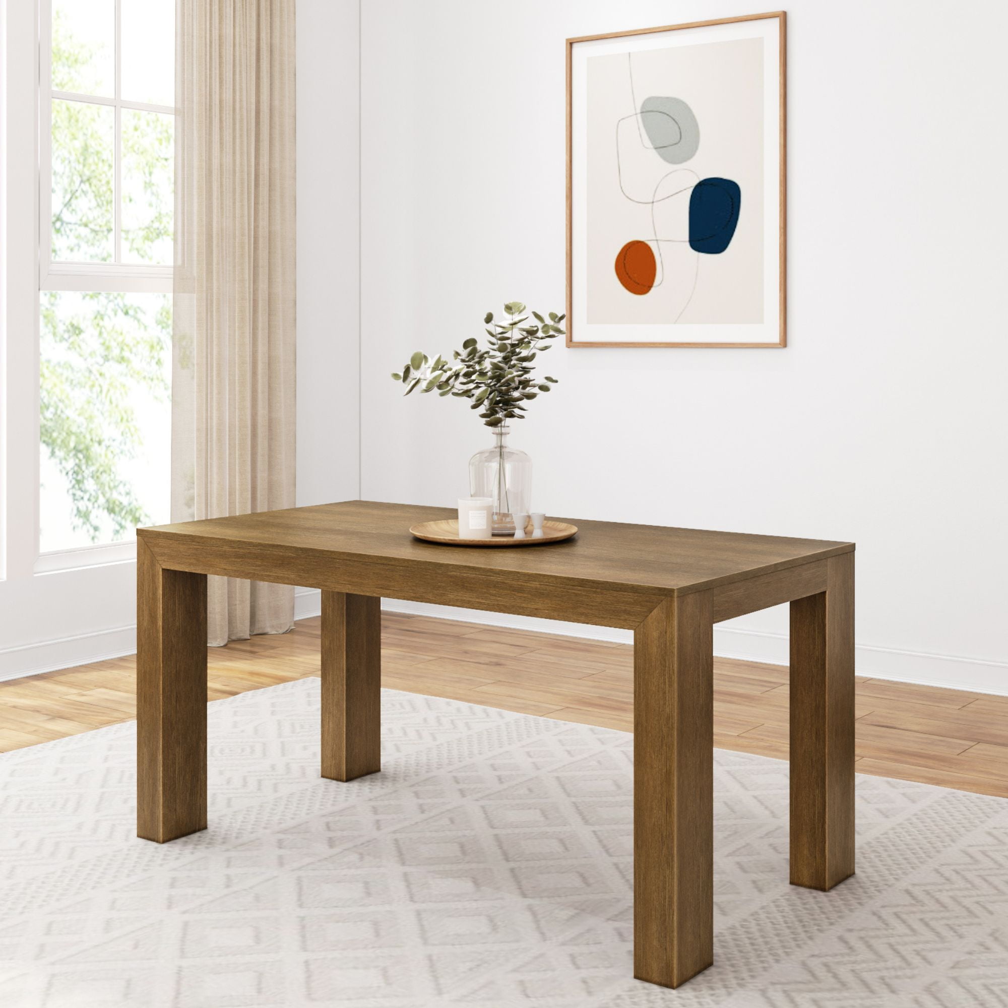 Modern Solid Wood Dining Table - 1524mm/60in, Pecan Wirebrush - Walmart.com