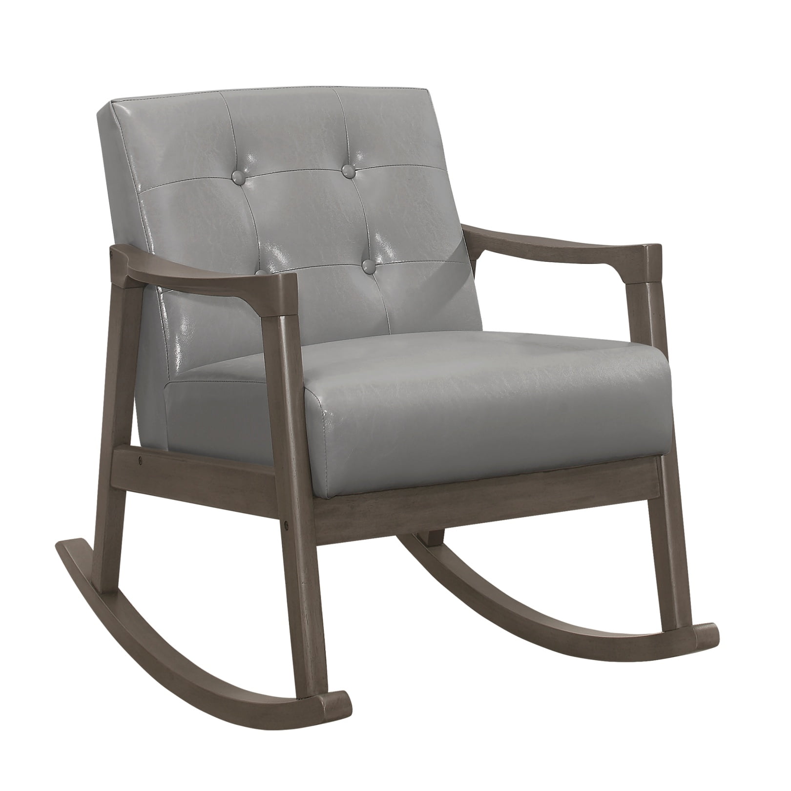 Modern Solid Wood Glider Rocking Chair with Faux Leather Upholstery ...
