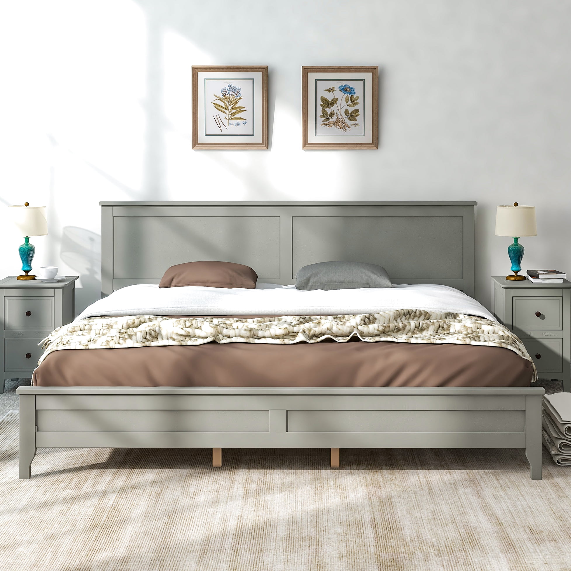 Modern Solid Wood Gray King Bed, For A Relaxing Bedroom Bed With Frame ...