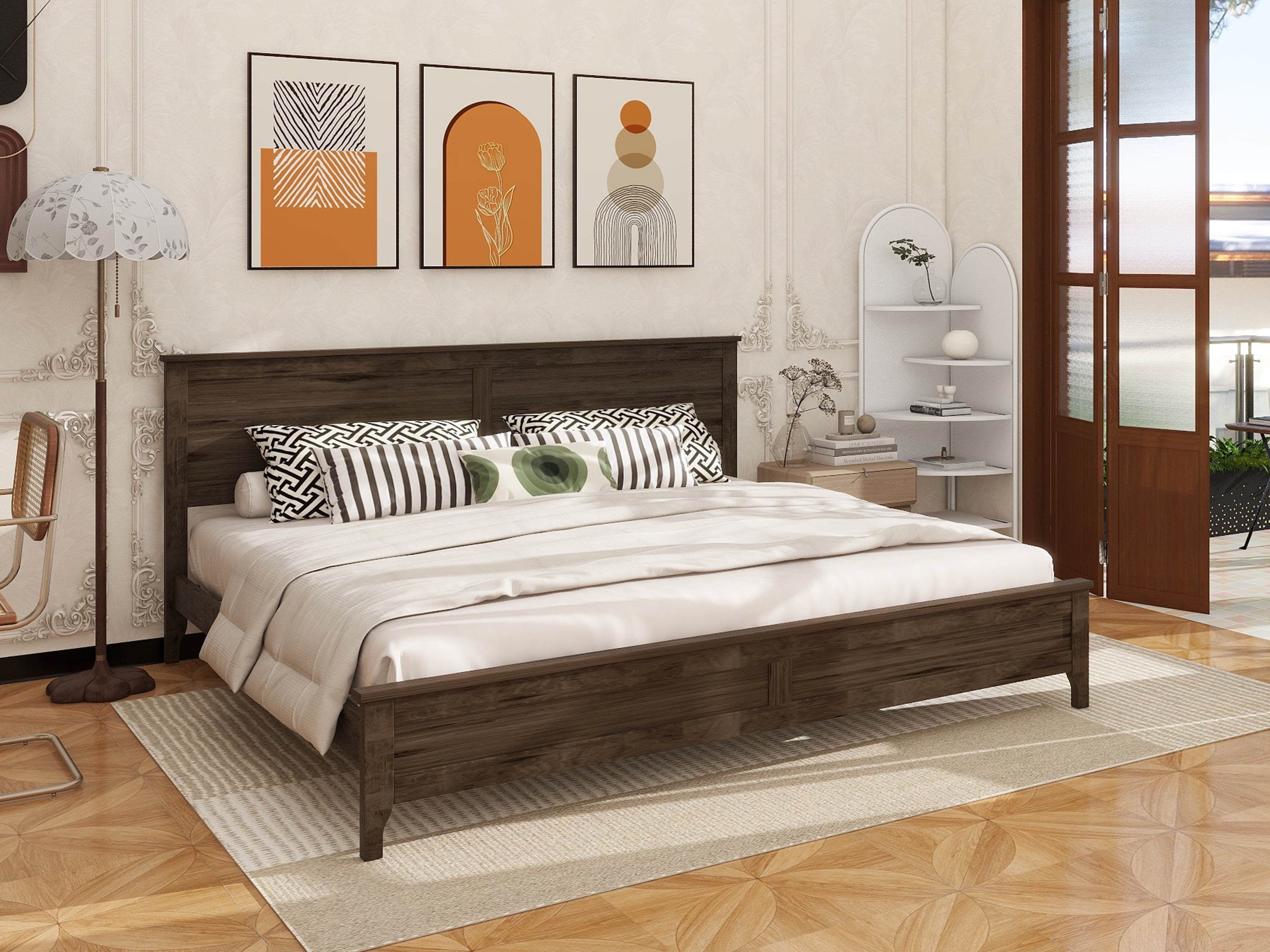 Modern Solid Wood King Size Platform Bed with Sturdy Wooden Slats ...
