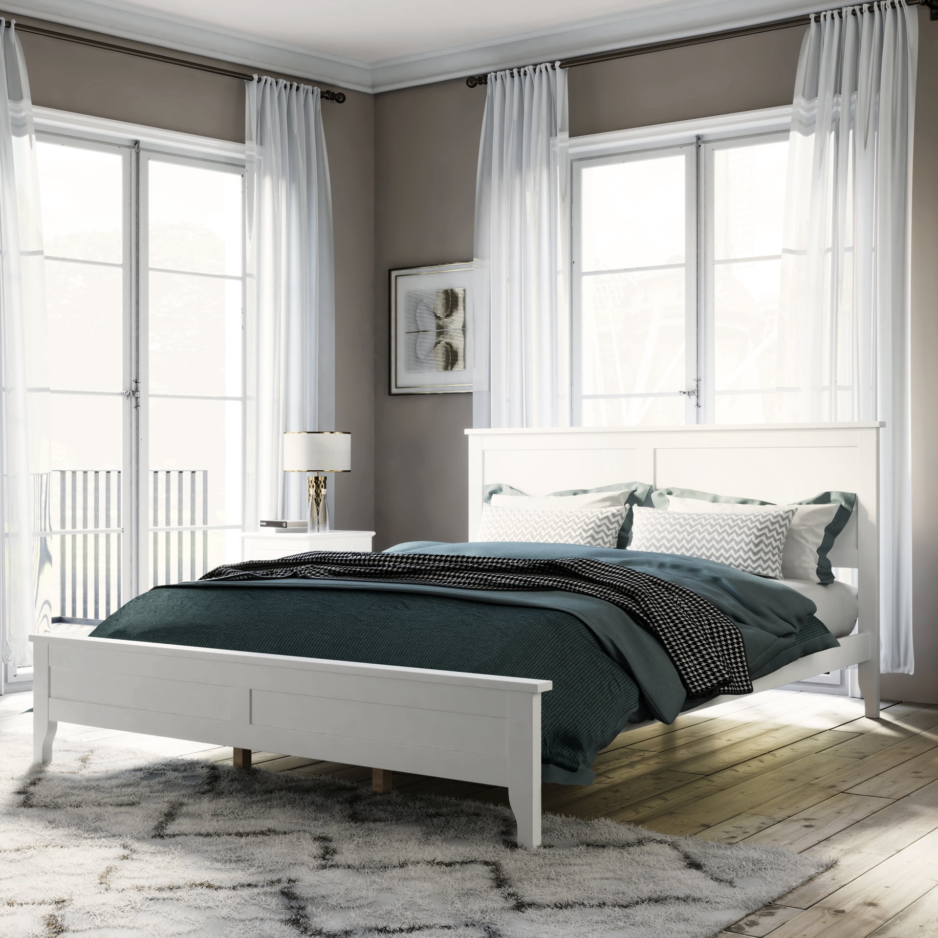 Modern Solid Wood Platform Queen Bed, White - Strong Structure ...
