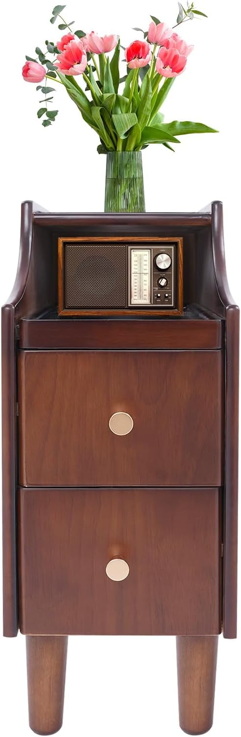 Modern Solid Wood Small Nightstand, Rectangular End Tables with Drawer ...