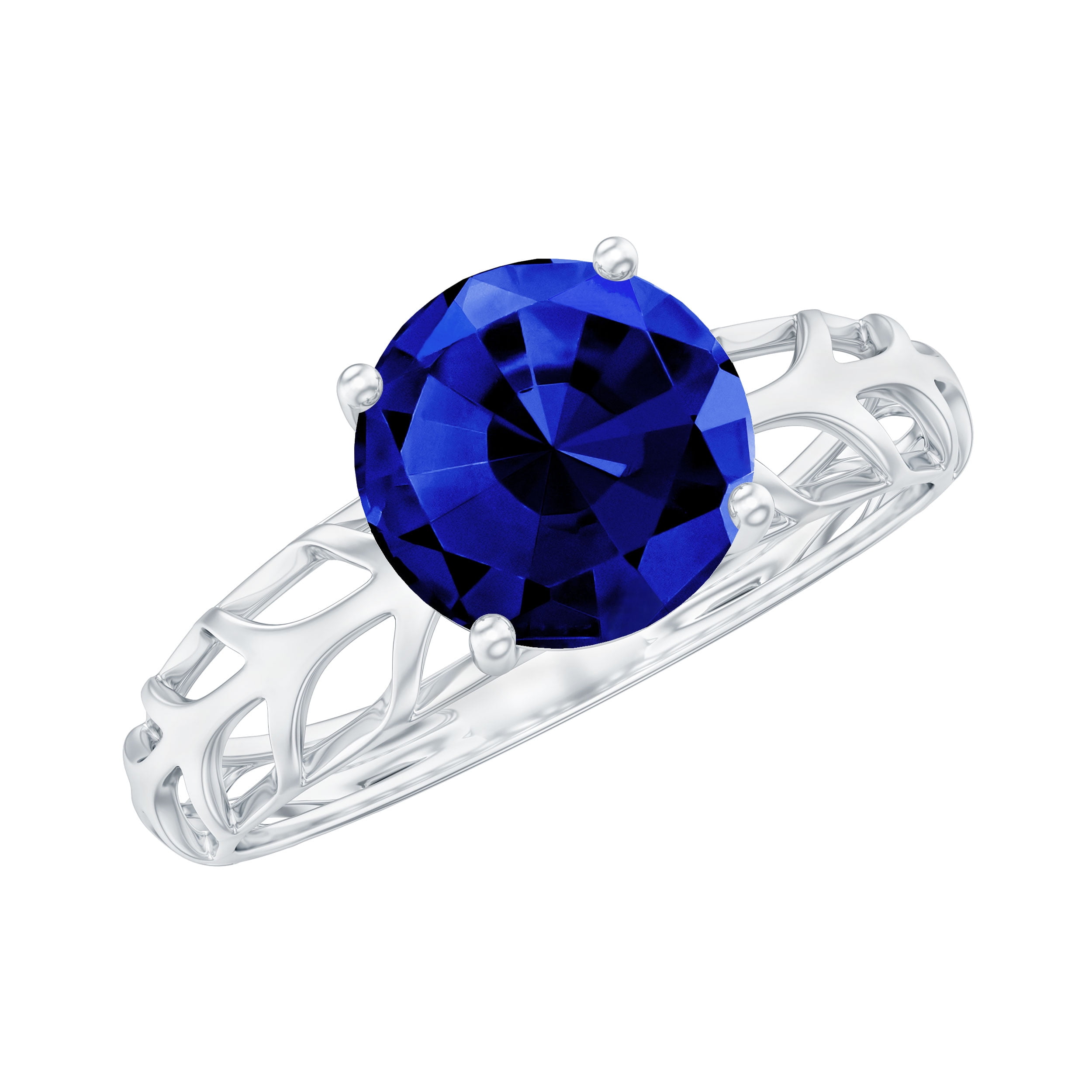 Rosec Jewels Modern Solitaire Ring with Created Blue Sapphire, 14K ...