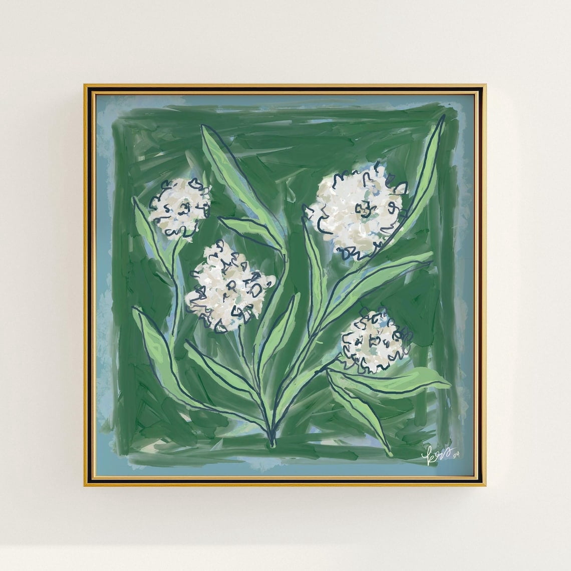 Modern Southern Floral Green White Flower Arrangement Wall Art UNFRAMED ...