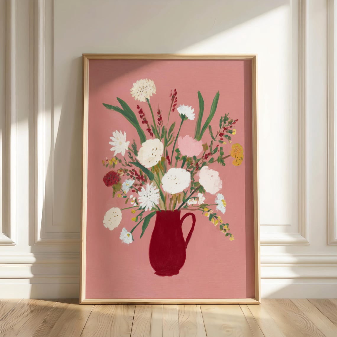 Modern Southern Floral Red Pitcher Wildflower Pink Botanical Wall Decor ...