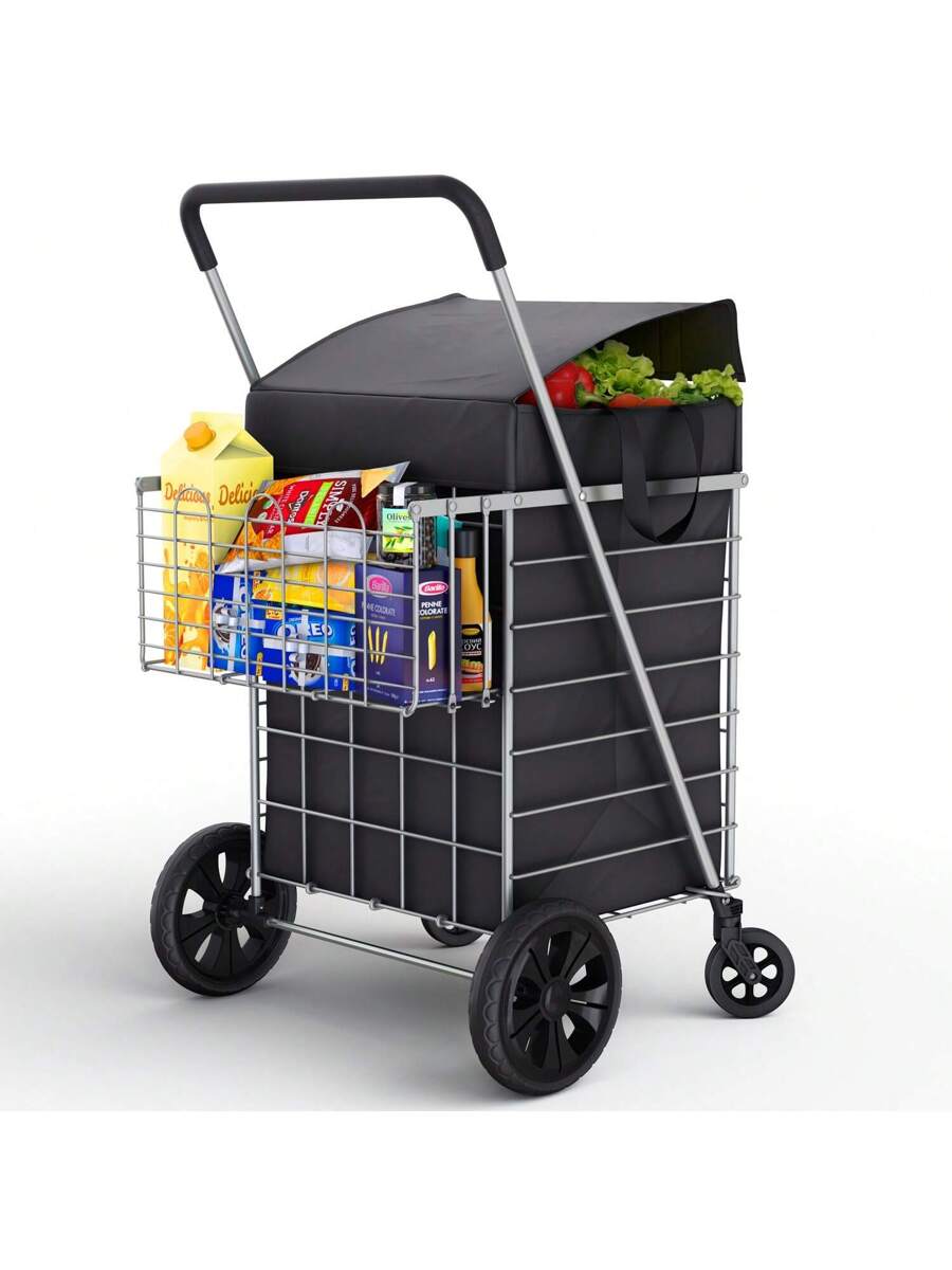 Our Modern Space Shopping Cart W/Waterproof Basket Liner & 360° Swivel ...