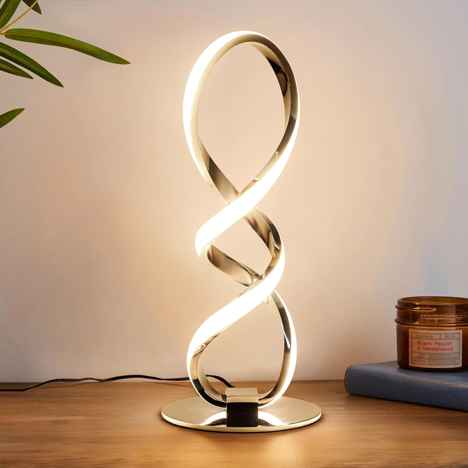 Modern Spiral RGB Table Lamp, Touch Dimmable Bedside Lamp, 7 Colors 10 ...