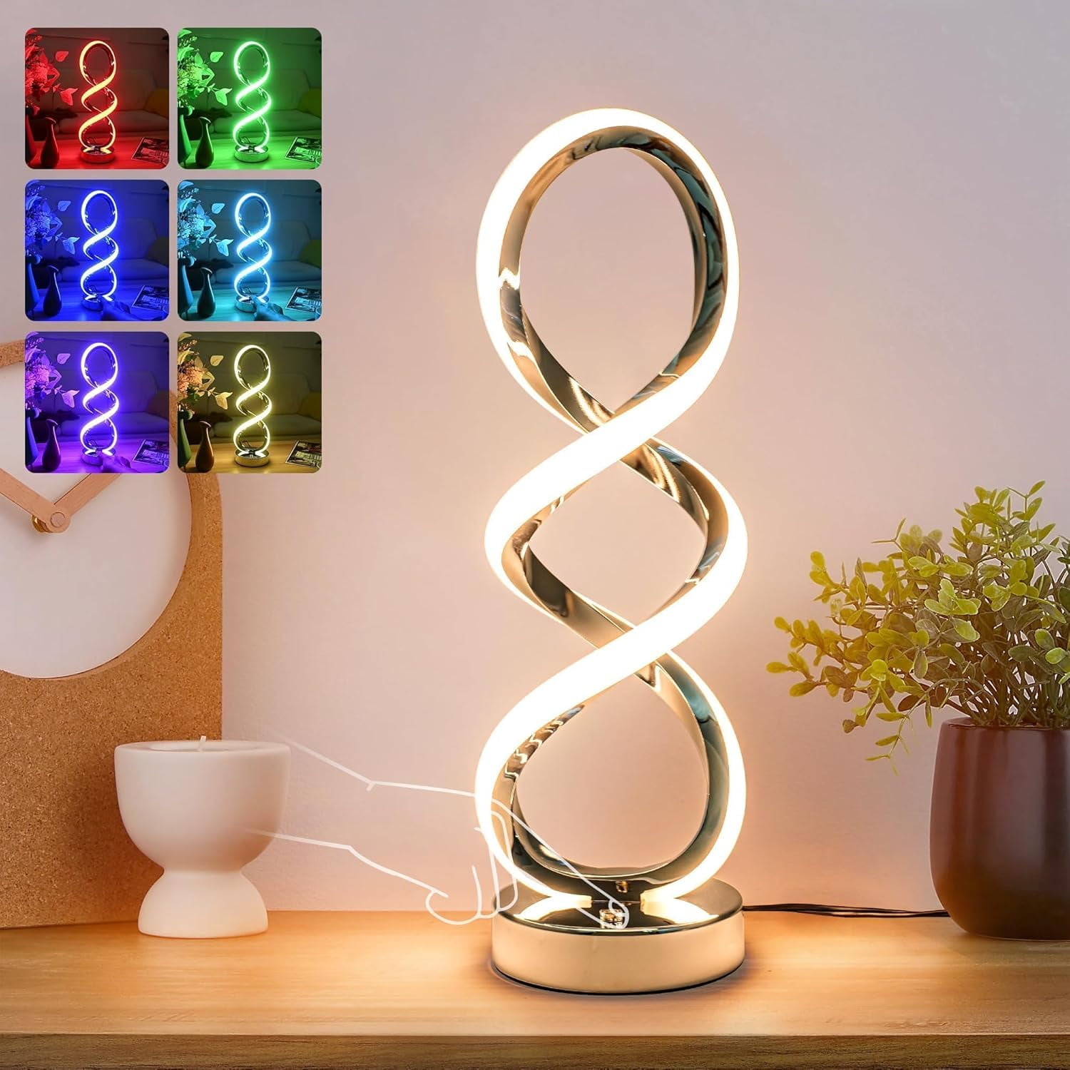 Modern Spiral RGB Table Lamp, Touch Dimmable Bedside Lamp, 7 Colors 10 ...