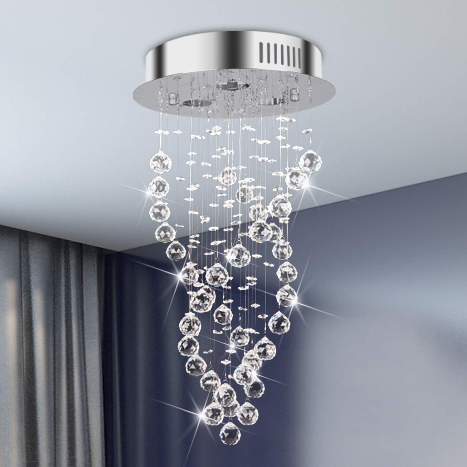 Modern Spiral Raindrop Crystal Chandelier, Luxury K9 Crystal Ball Light ...
