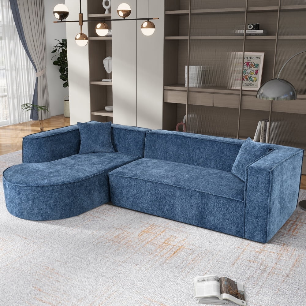 Modern Sponge Sectional Sofa, Modular L-Shape Sofa Couch With 2 Throw ...