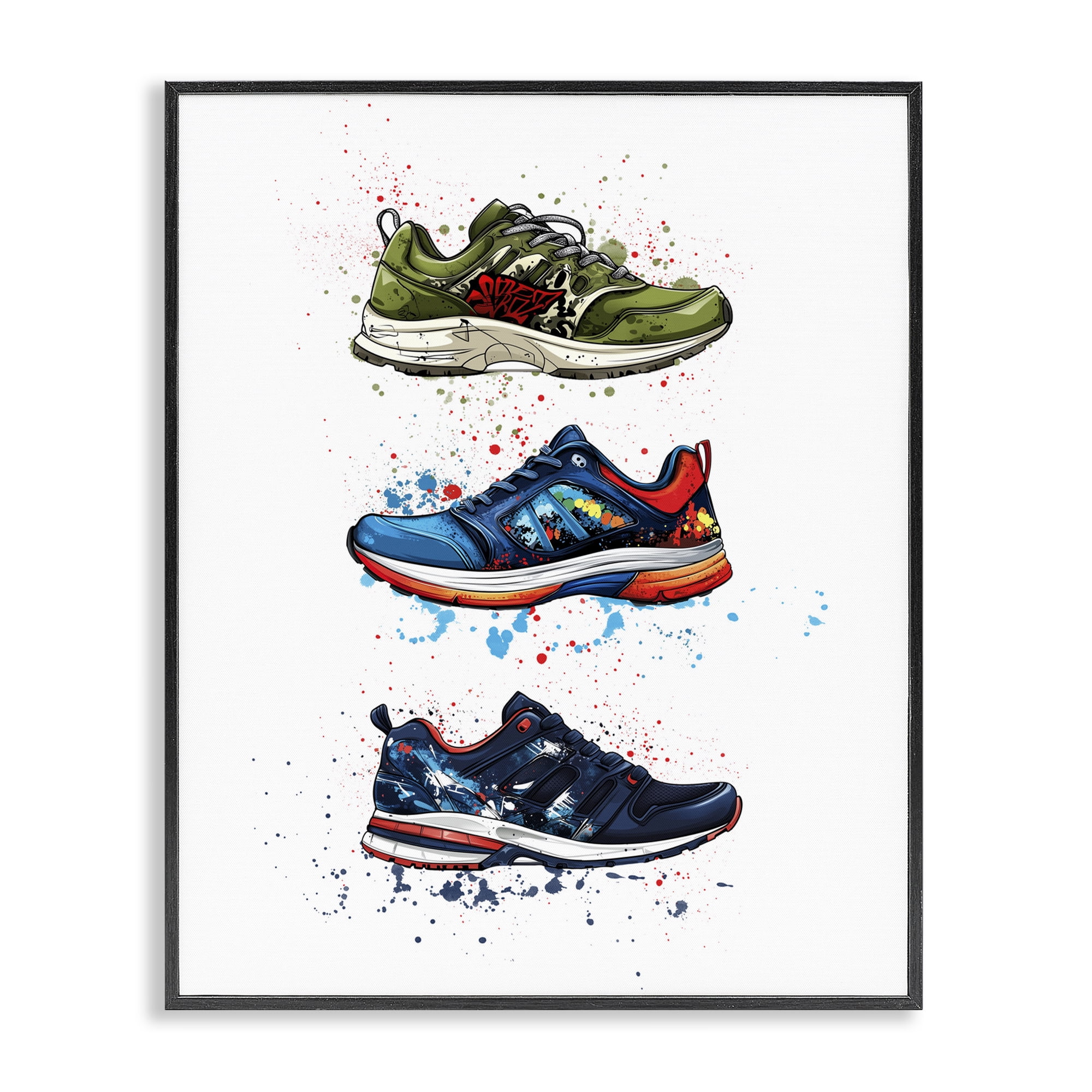 Modern Spray Sneakers Black Framed Giclee Art, design by Christine ...